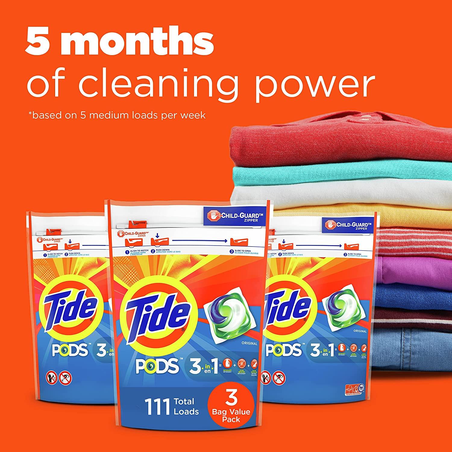 Tide Pods Laundry Detergent Soap Pods Original 3 Bag Value Pack - HE ...