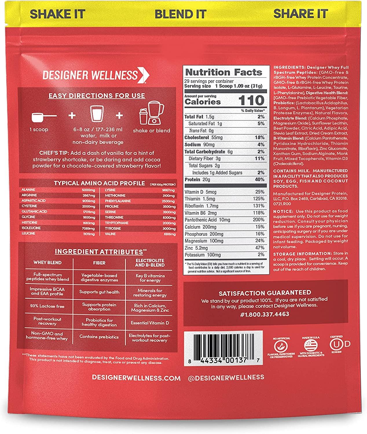 Designer Wellness 100% Whey Protein Powder - Natural, Gluten-Free ...