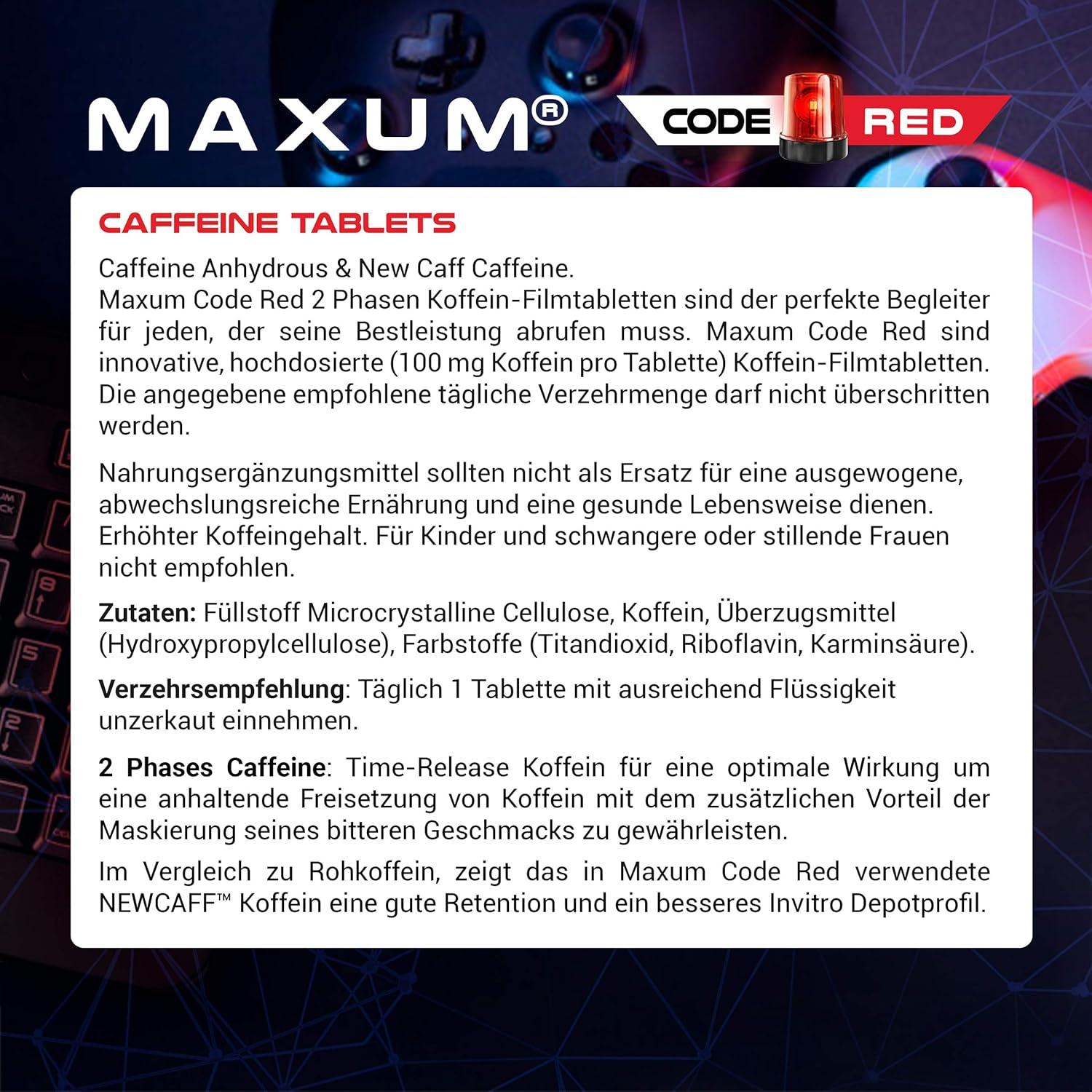 Maxum Caffeine Tablets - Highly Dosed 2-Phase Long-Term Energy Small ...