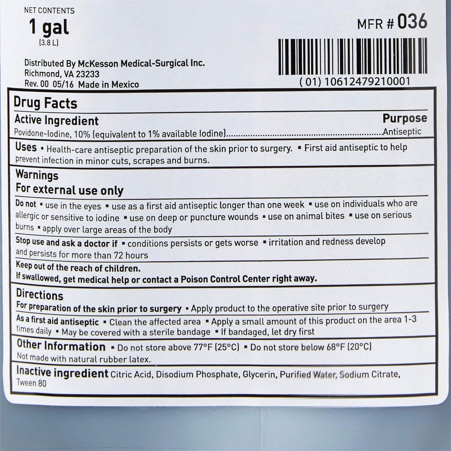 McKesson PVP Prep Solution USP 10% Povidone-Iodine 1 Gallon - 153.72 Fl ...
