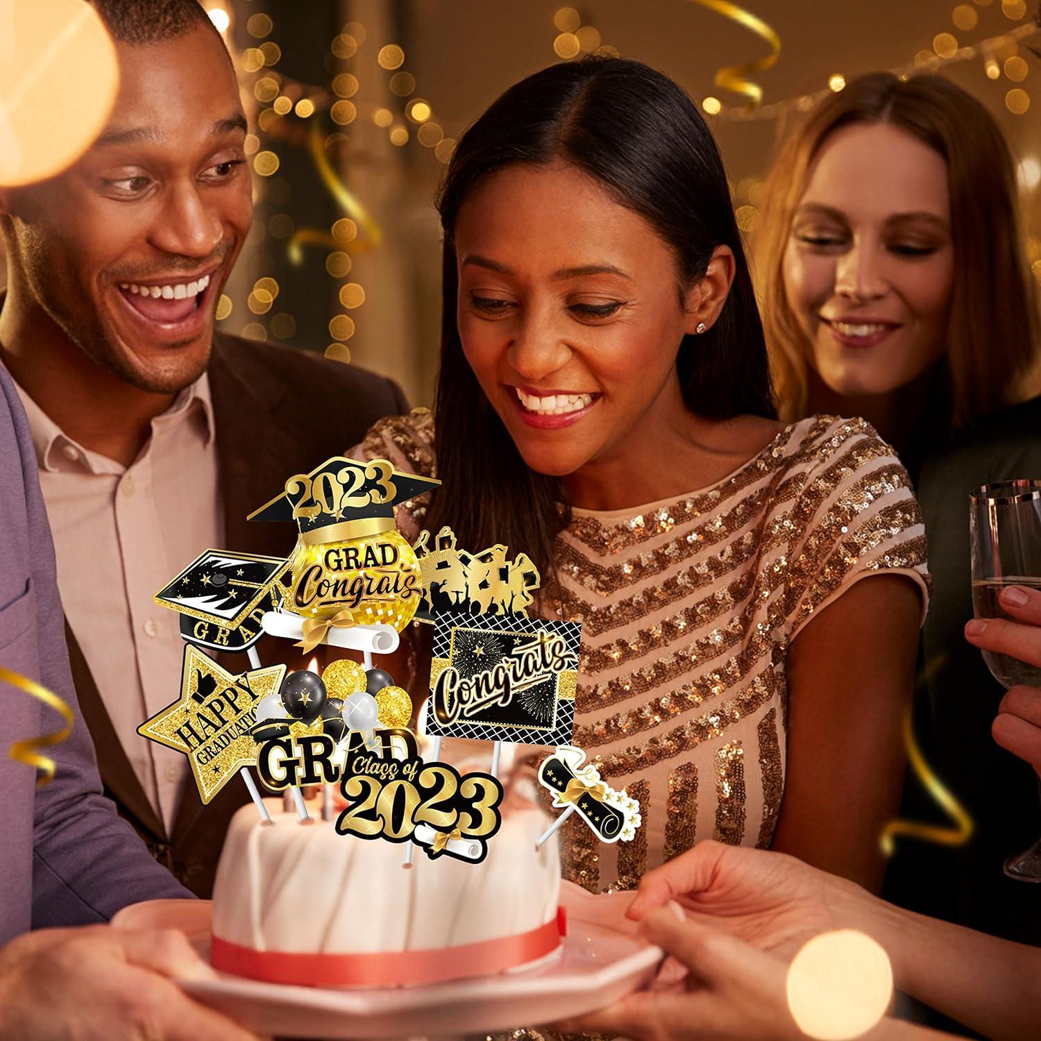 27 Pack Graduation Cupcake Toppers 2023 Black and Gold Class of 2023 ...