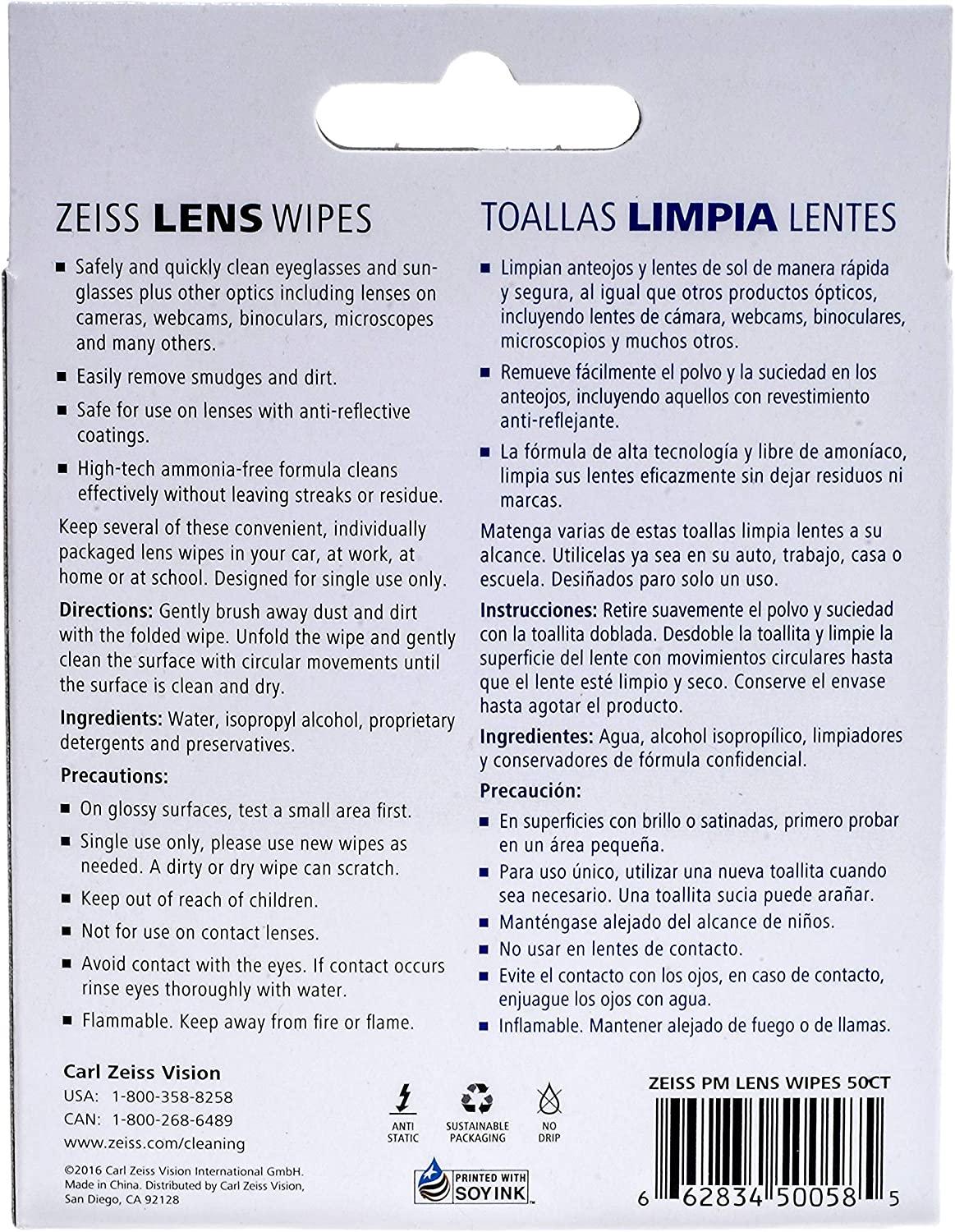 Zeiss Pre-Moistened Lens Cleaning Wipes - Cleans Bacteria Germs and Without Streaks for ...