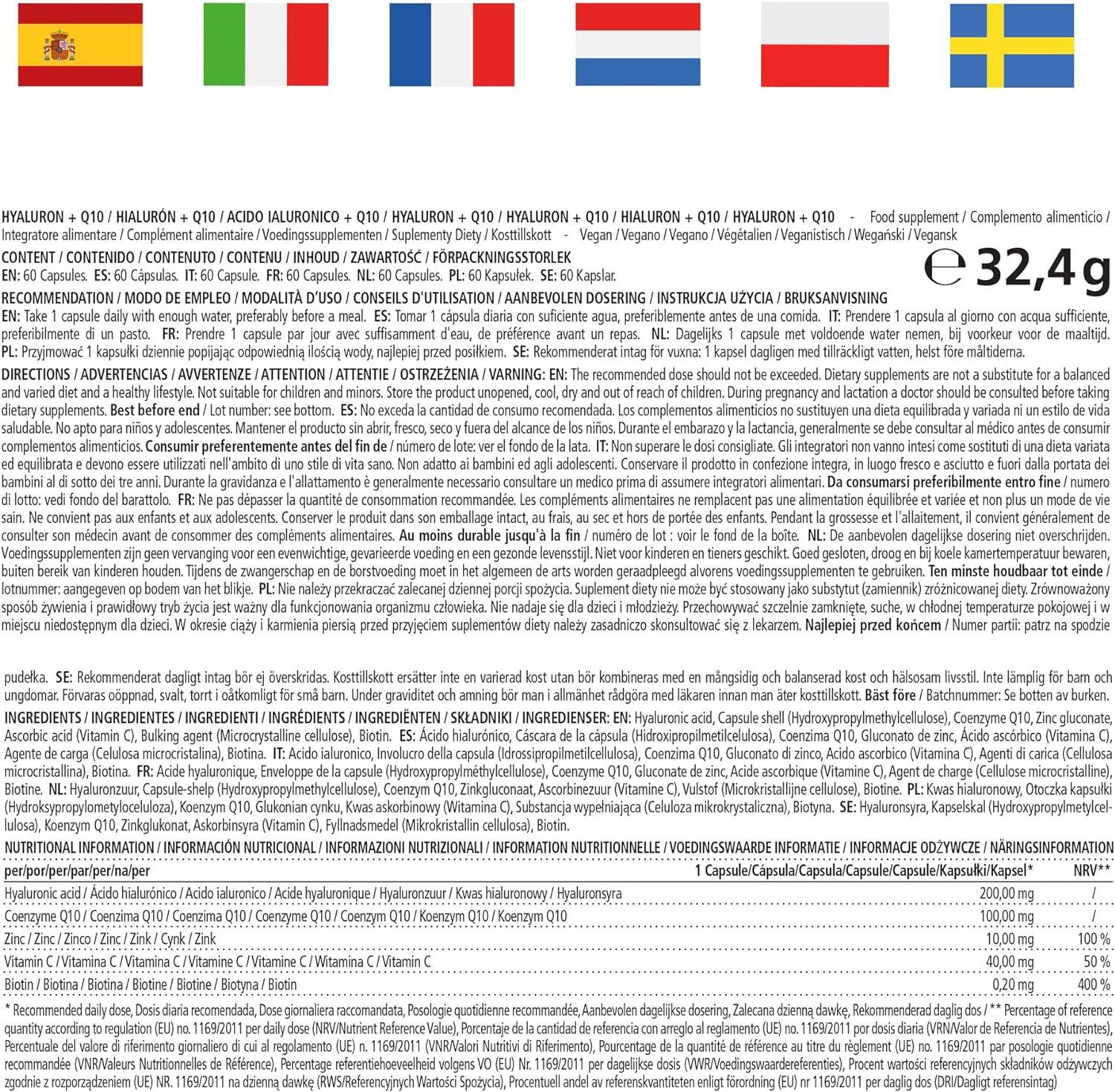 Hyaluronic Acid & Q10 Coenzymes Capsules | 2-Month Supply | 500-700 kDa ...