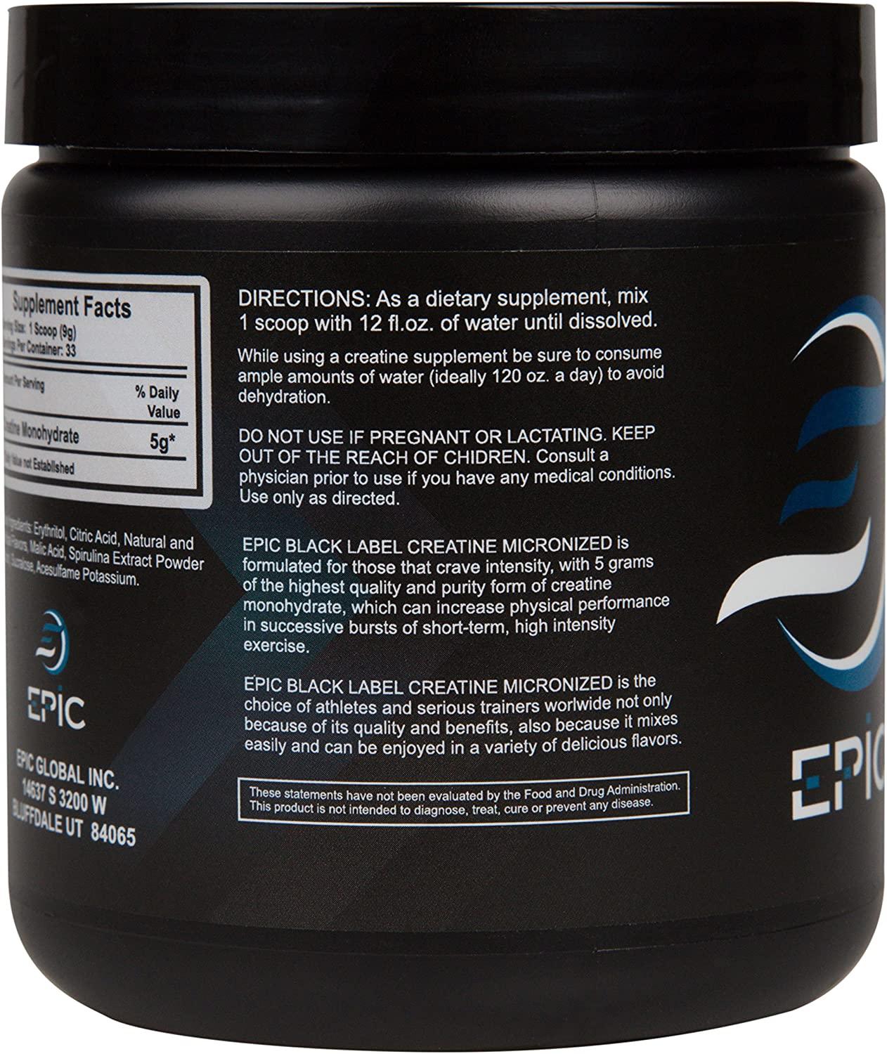 Epic Black Label Creatine Micronized (Blue Raspberry Flavor - 300 Grams ...