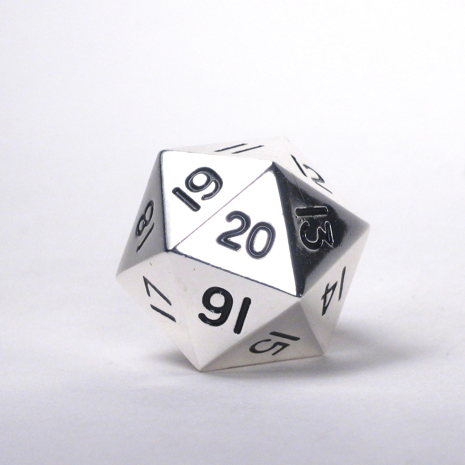 Solid Metal 35mm Jumbo D20 Spin Down Life Counter Dice - Chrome Silver ...