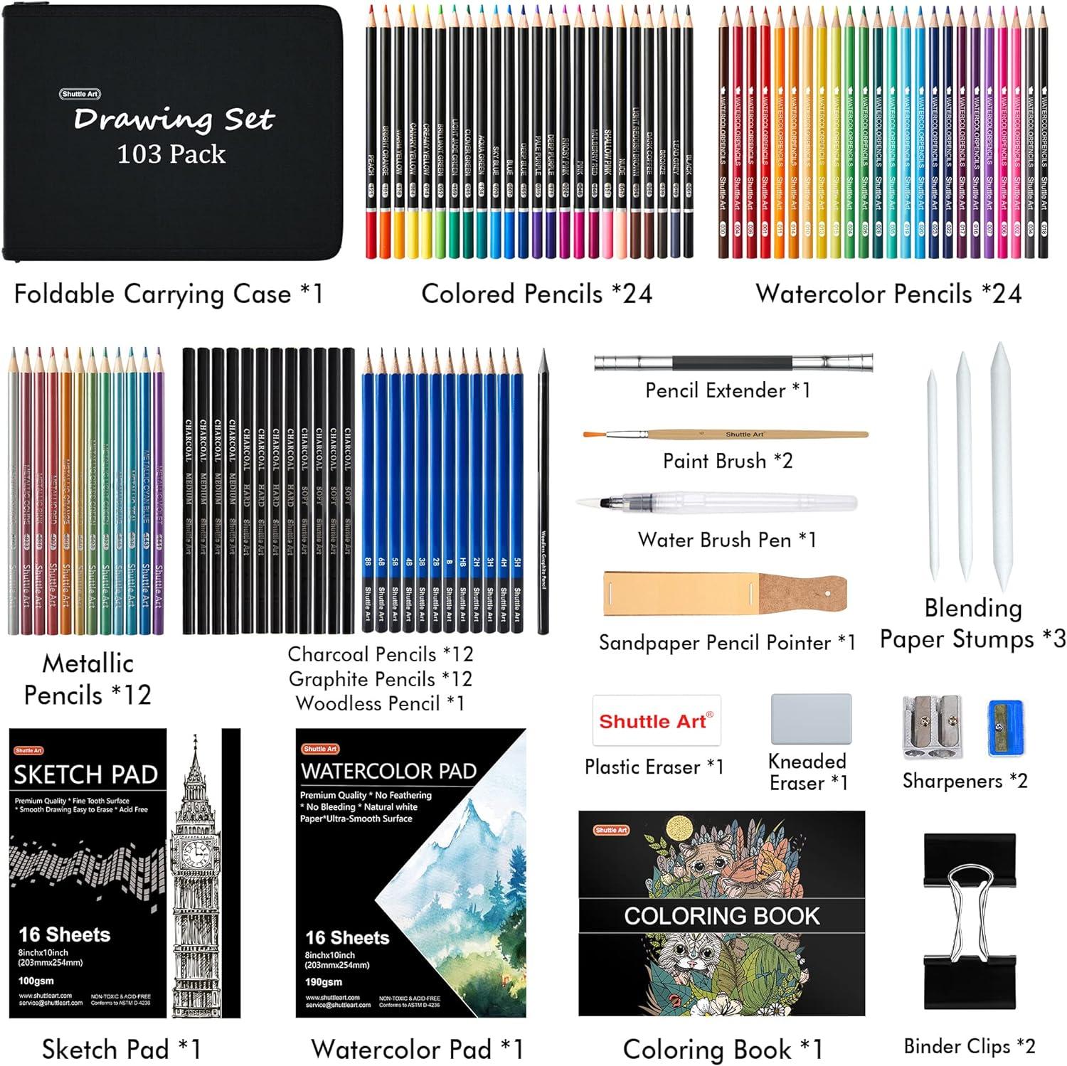 Shuttle Art 103 Pack Drawing Kit: Sketching & Drawing Set with Colored ...