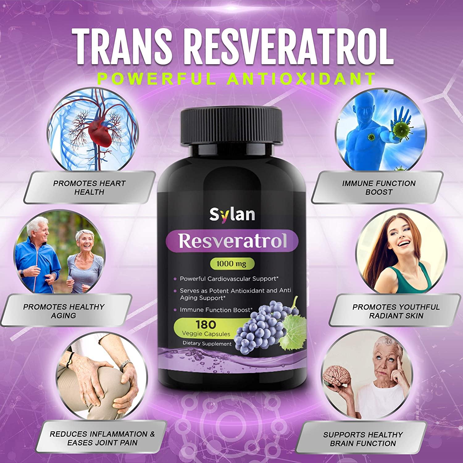 Sylan Trans Resveratrol 1000mg 180 Capsules - Anti Aging & Antioxidant ...