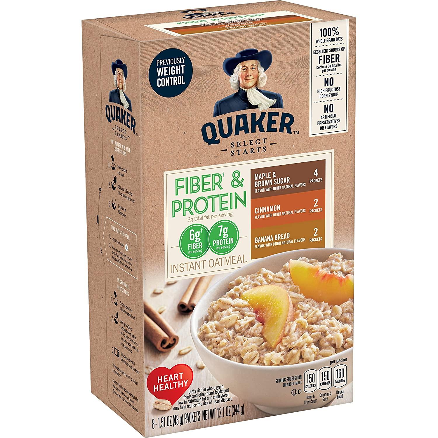 Quaker Instant Oatmeal Fiber & Protein Variety Pack - 32 Individual ...