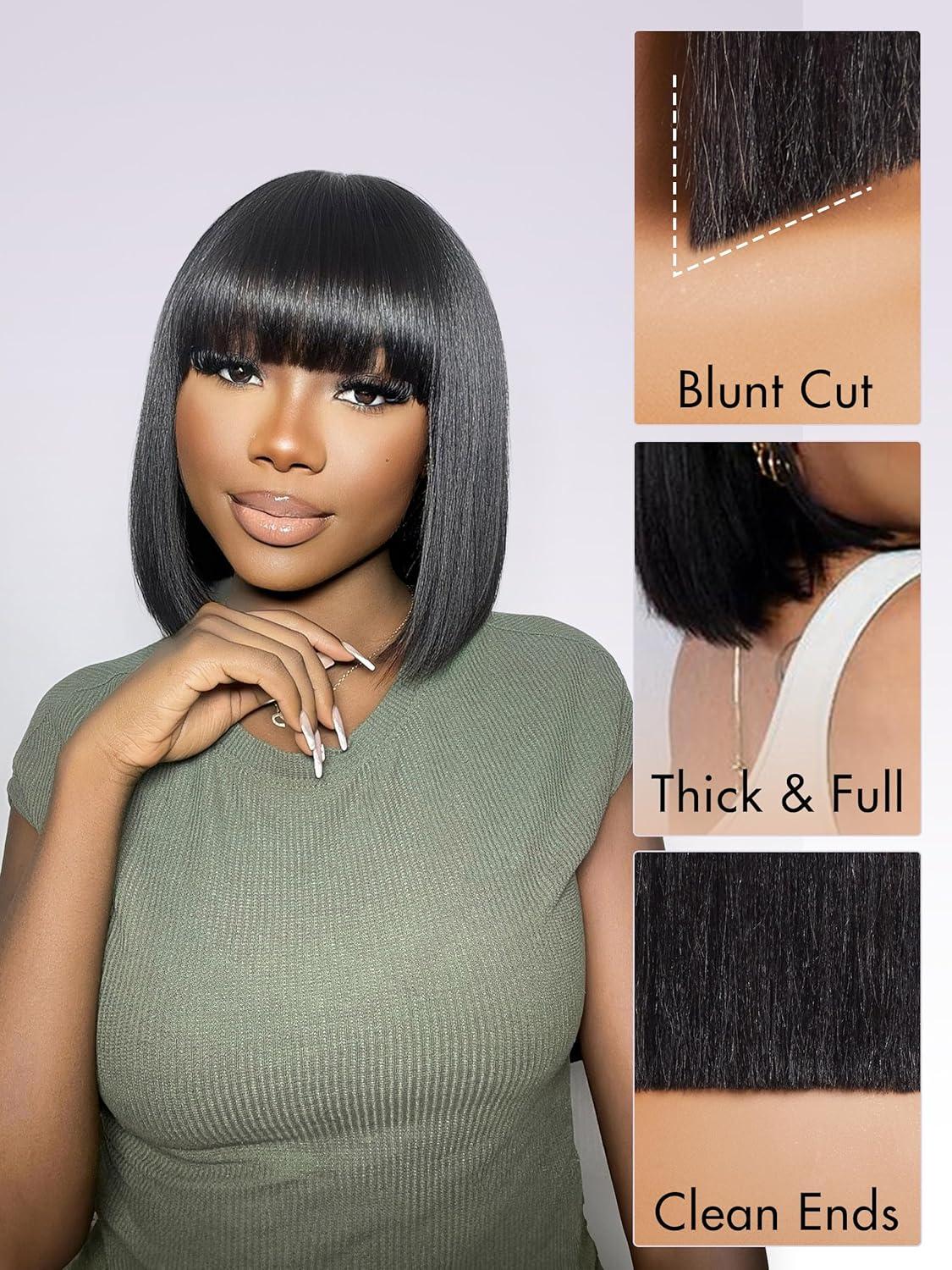 LUVME HAIR 10 Inch Light Yaki Bob Wig with Bangs | Realistic HD Lace ...
