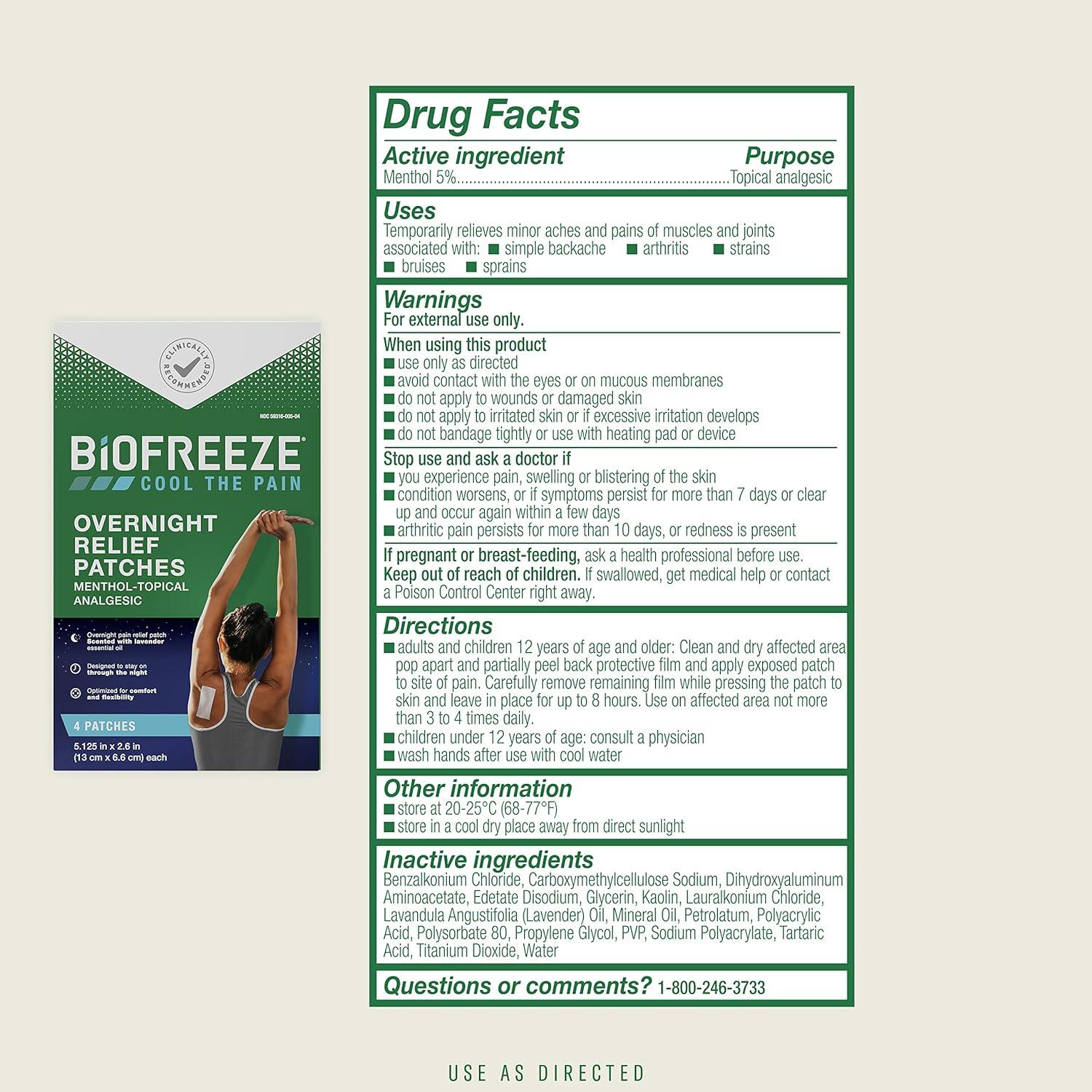 Biofreeze Menthol Pain Relief Patches (4 Per Box) - Topical Analgesic ...