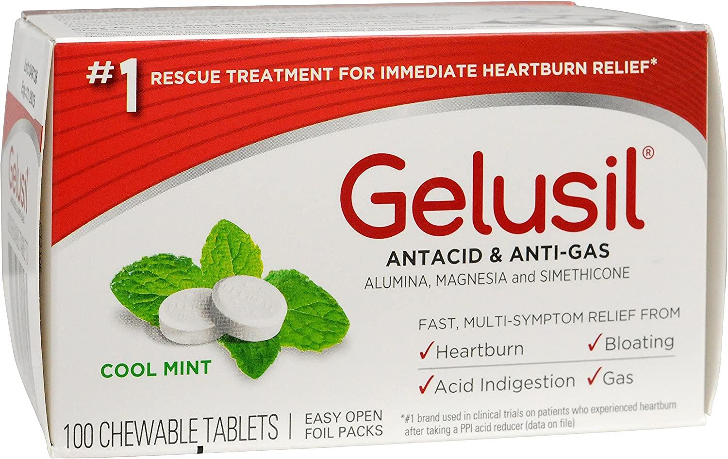 Gelusil Antacid & Anti-Gas Tablets for Heartburn, Acid Reflux, Bloating ...