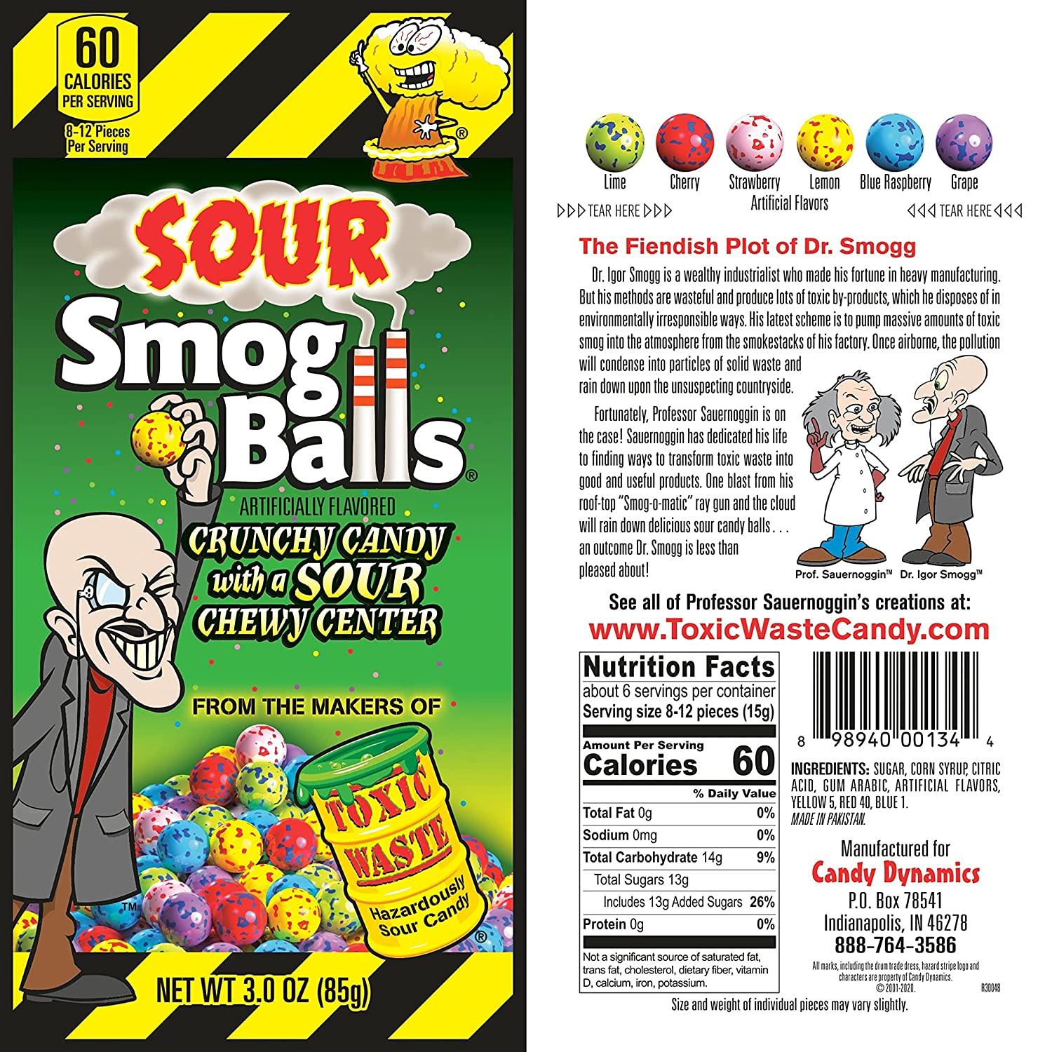 Toxic Waste Sour Smog Balls | 3-Pack Bags - 6 Flavors | Hard Candy with ...