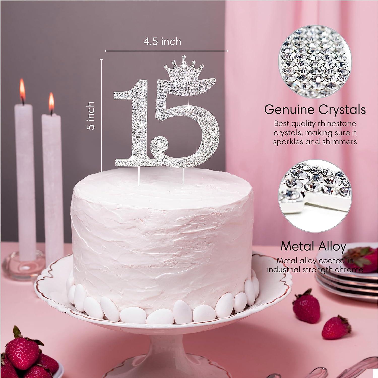 Number 15 Quinceanera Rhinestone Princess Crown Monogram Cake Topper ...