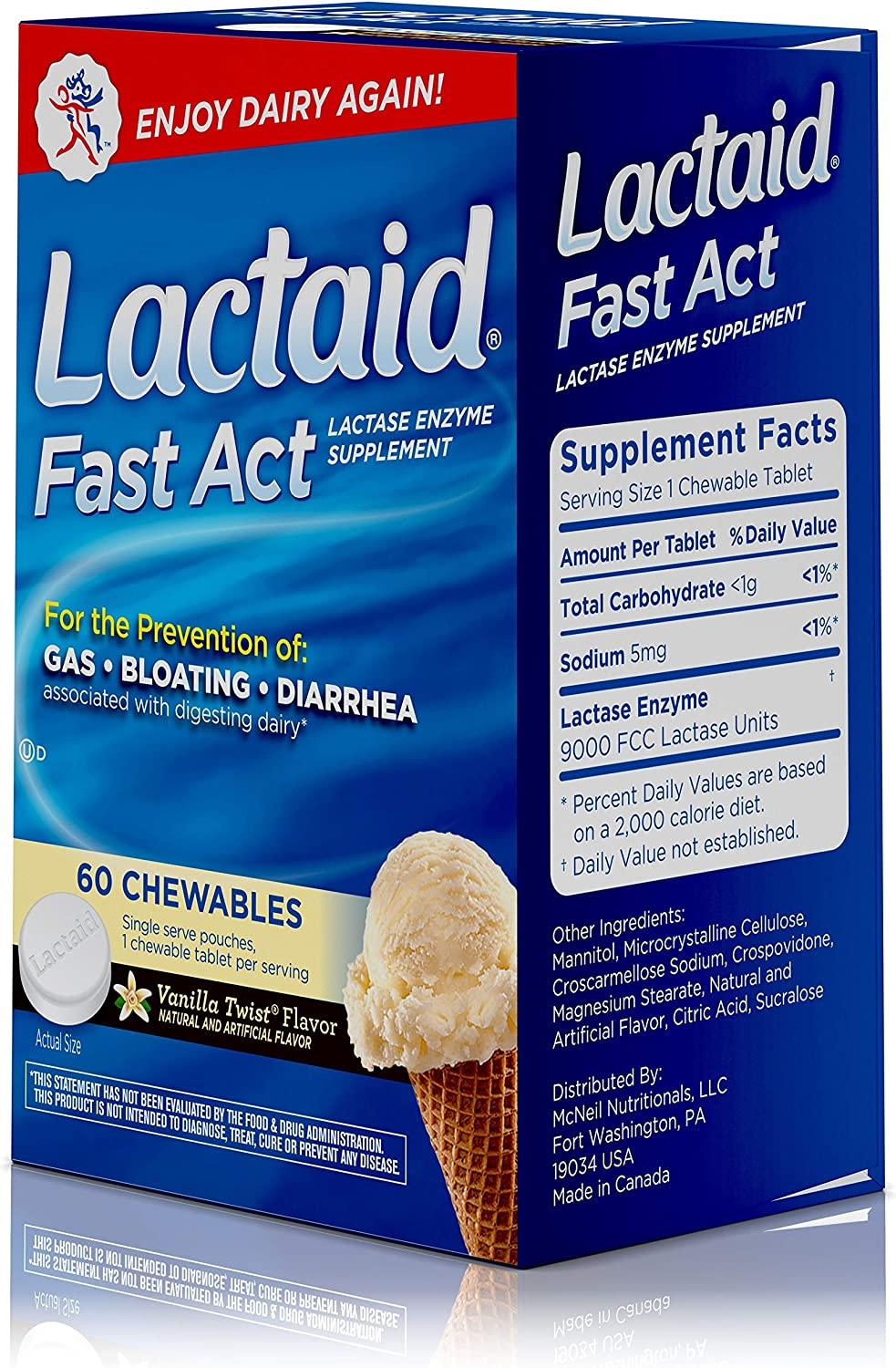 Lactaid Fast Act Lactose Intolerance Chewables with Lactase Enzymes ...