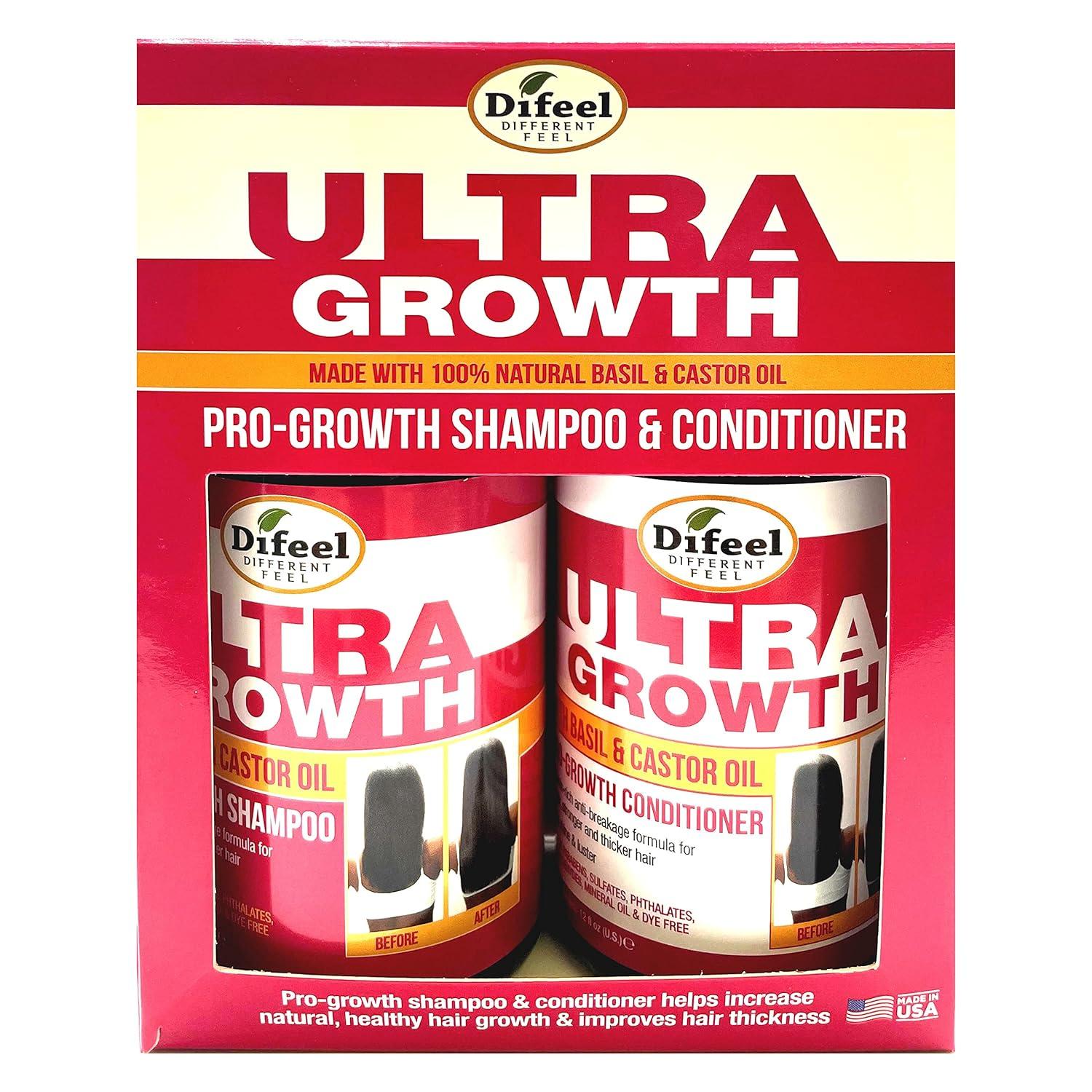 Difeel Ultra Growth Basil & Castor Oil Shampoo & Conditioner 12 oz. 2 ...