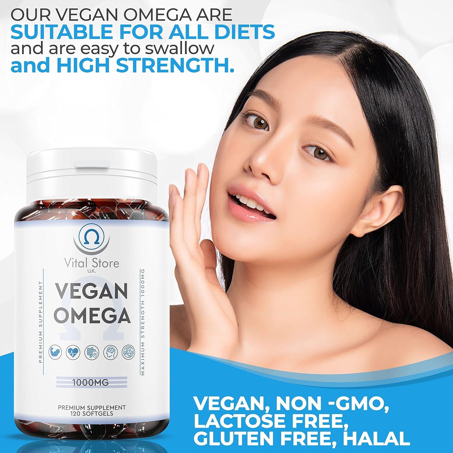 Vegan Omega 3 6 9 DHA & EPA Oil 1000mg - 4 Month Supply | Algae Oil Soft gels - High Strength ...