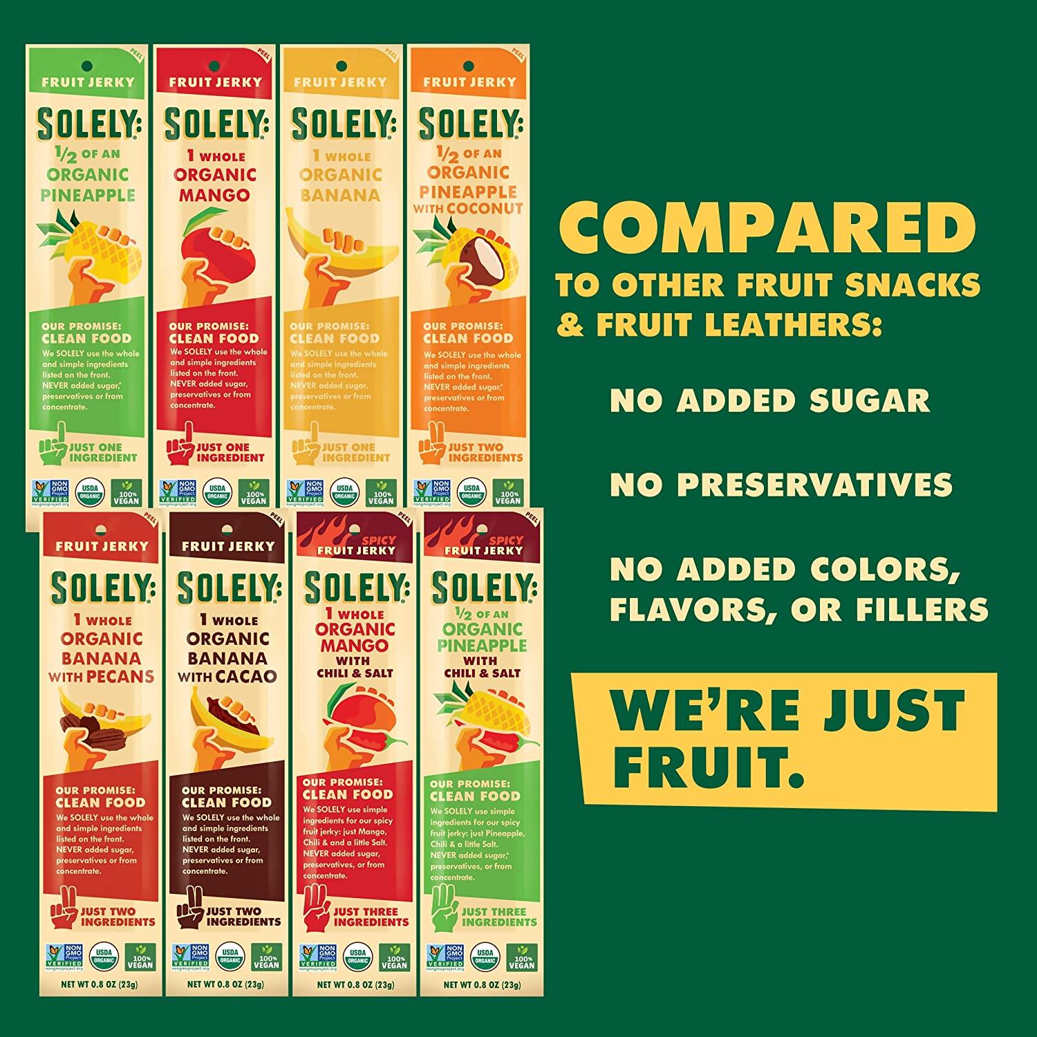 SOLELY Organic Fruit Jerky Variety Pack - 8 Strips | Vegan, Non-GMO, No ...