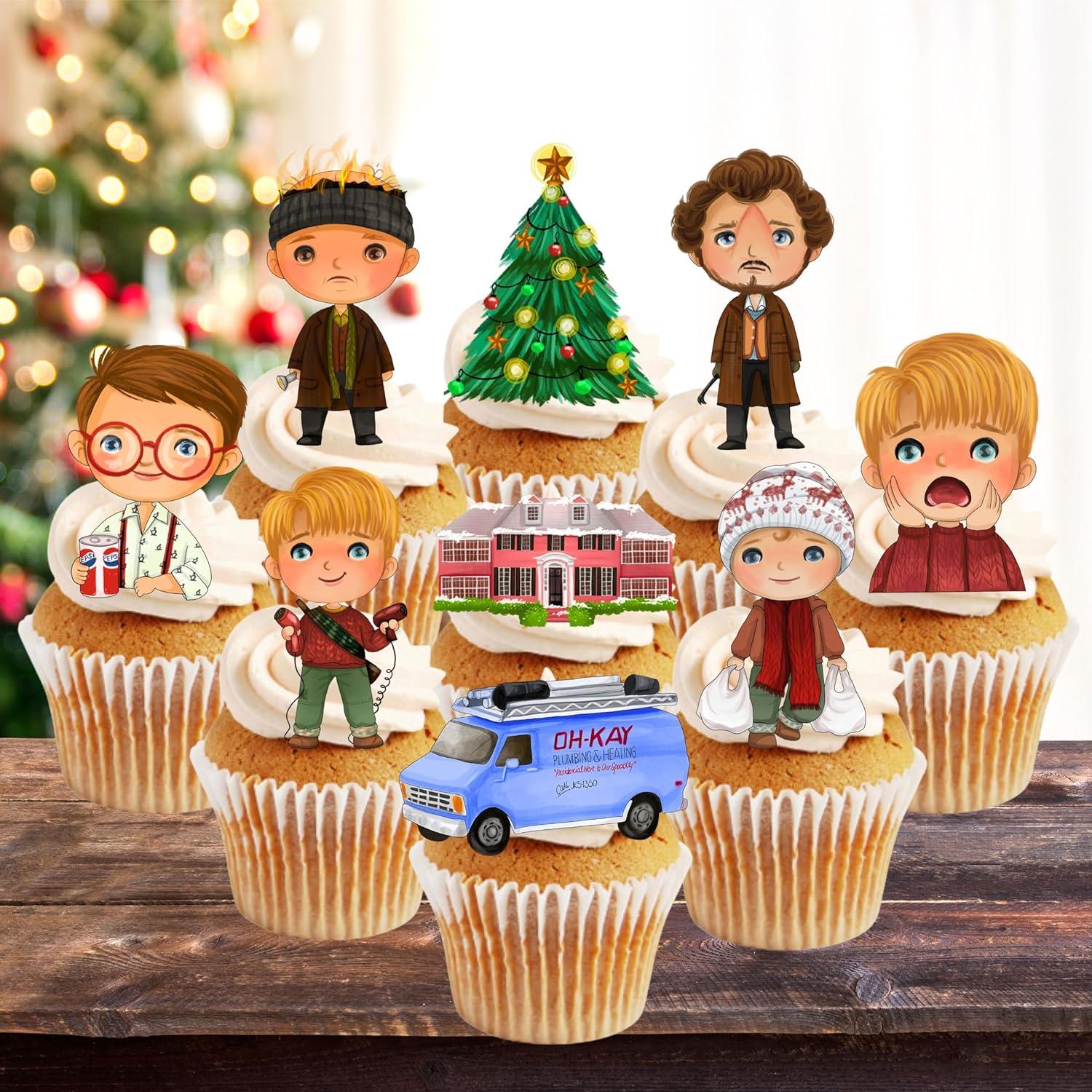 PRECUT Home Alone Cupcake Toppers Edible Christmas Cake Decorations ...