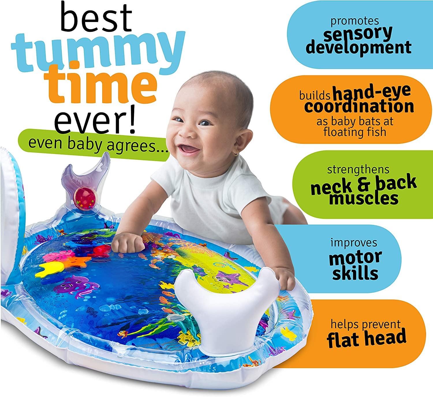 Splashin'kids Inflatable Tummy Time Water Mat with Mirror & Rattles for ...