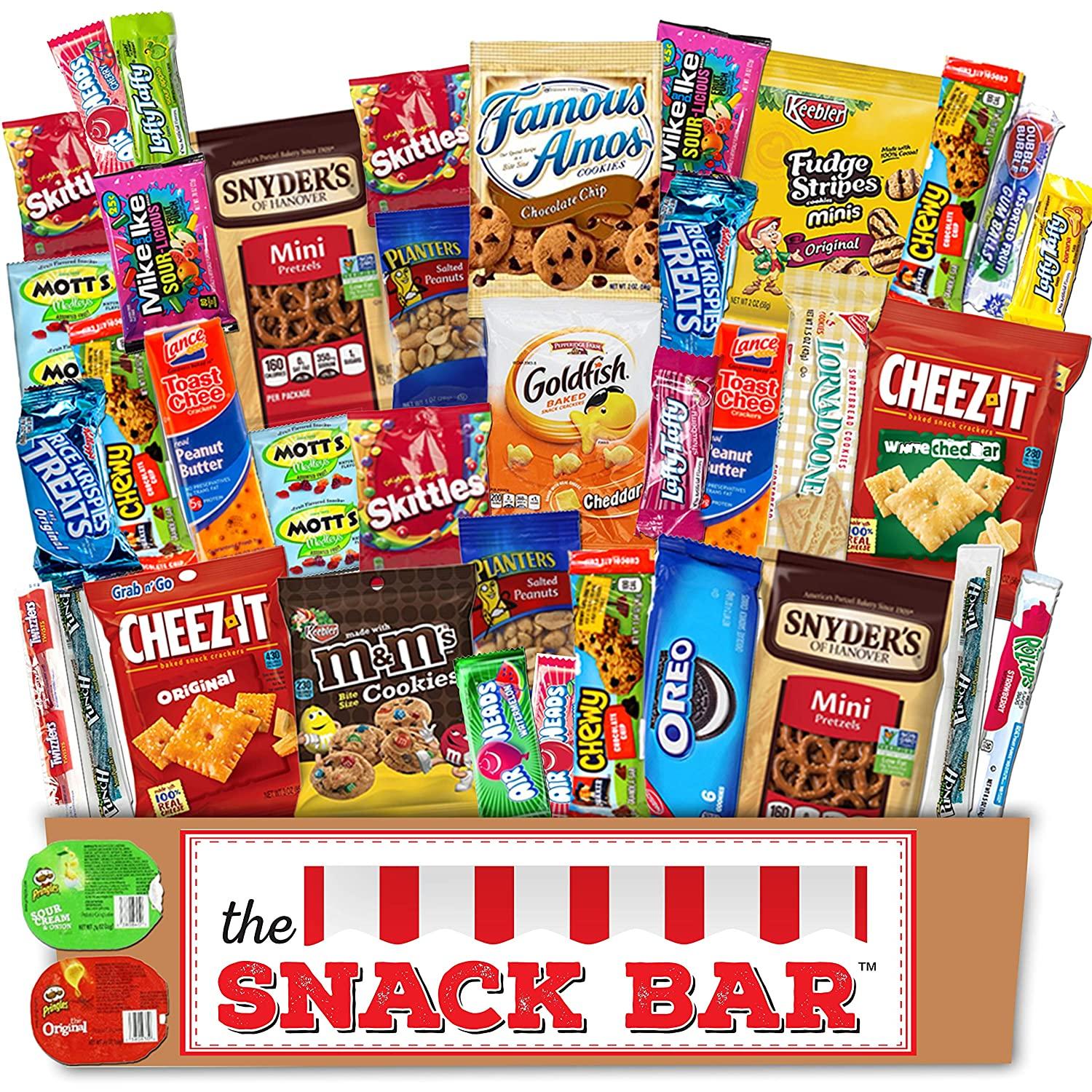 Snack Bar Care Package - 40 Count Assorted American Candy & Fruit ...