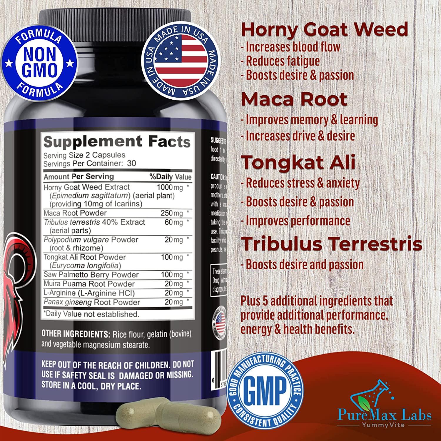 Horny Goat Weed Extra Strength with Maca, L-Arginine, Ginseng - 60 ...