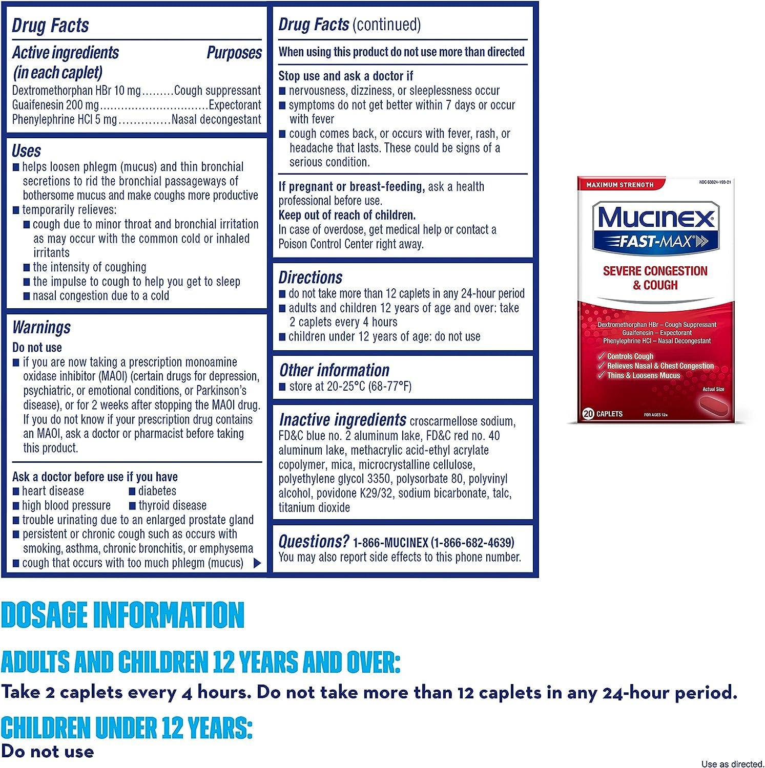 Mucinex Fast-Max Adult Severe Congestion & Cough Caplets 20ct
