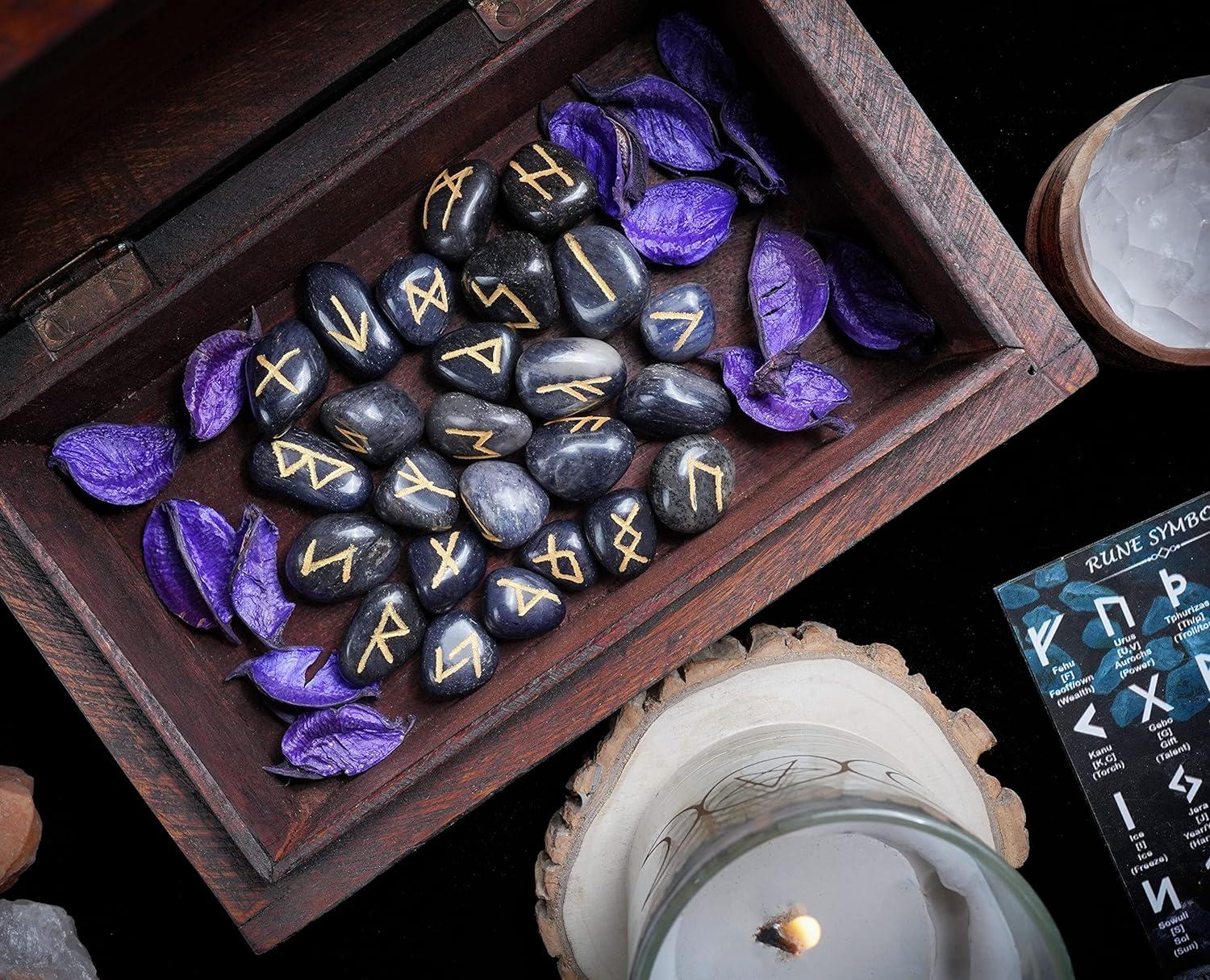 Crocon Blue Jade Rune Tumble Shape Gemstone Rune with Elder Futhark ...