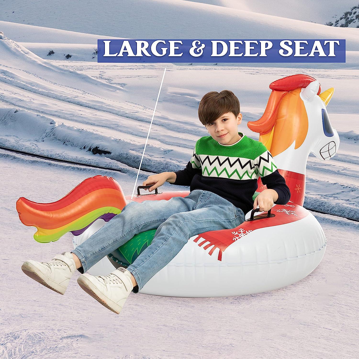 JOYIN 47 Inflatable Snow Tube for Kids and Adults - Heavy-Duty Unicorn Snow Tube for Sledding ...
