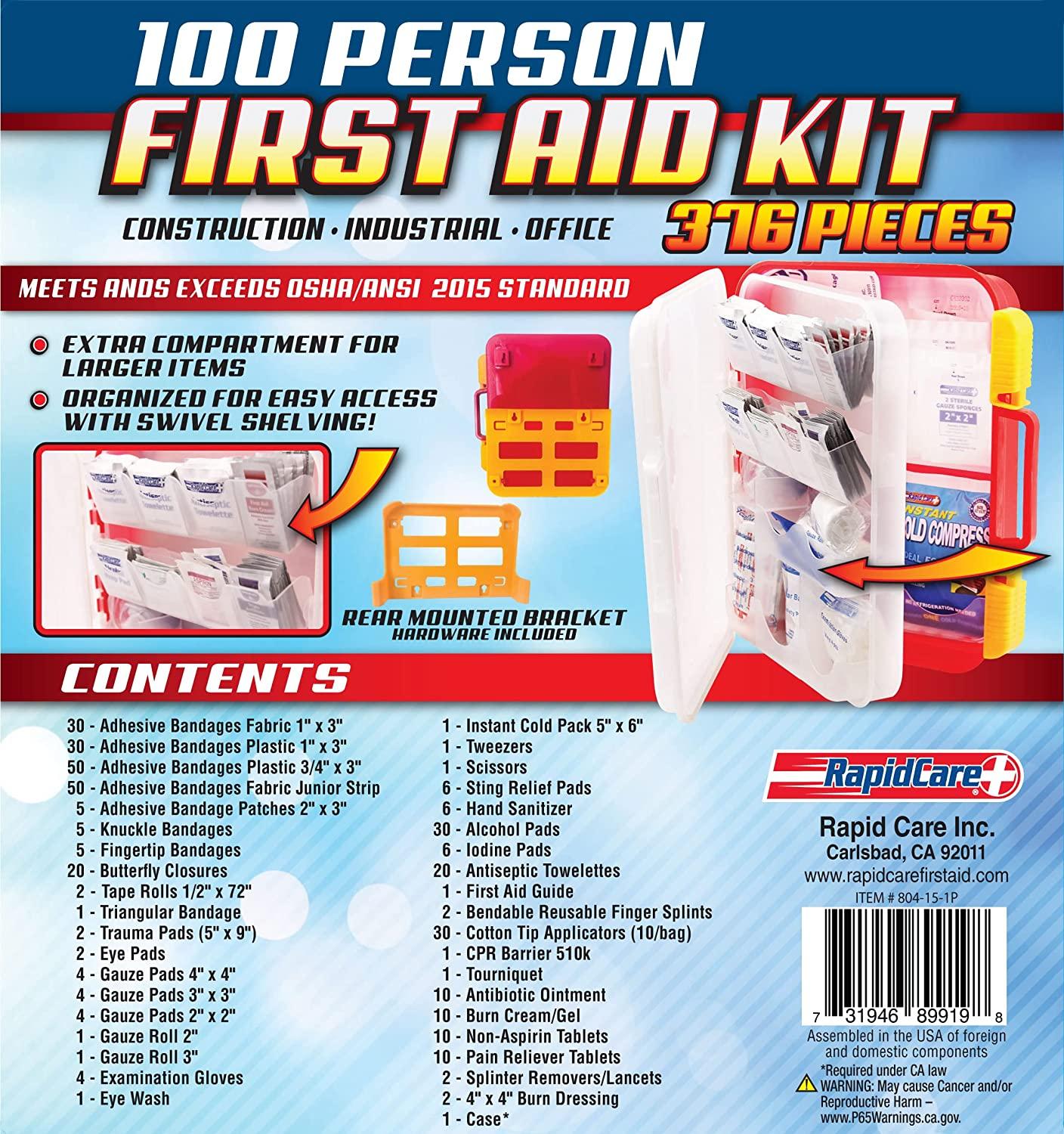 Rapid Care First Aid 804-15-12 100 Person 376 Piece Emergency First Aid ...