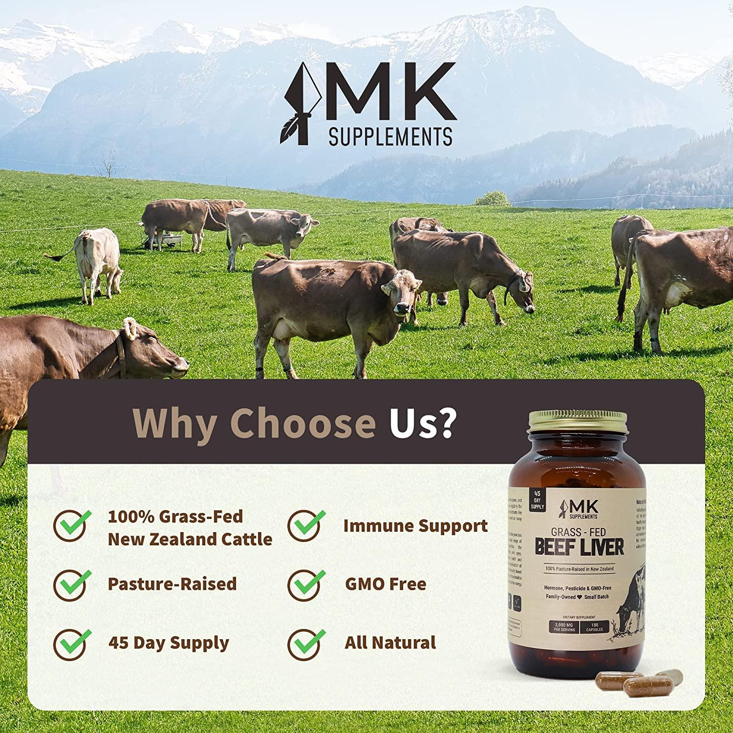 MK Supplements Grass-Fed Beef Liver 3000 mg, Beef Organ Supplement, 100 ...