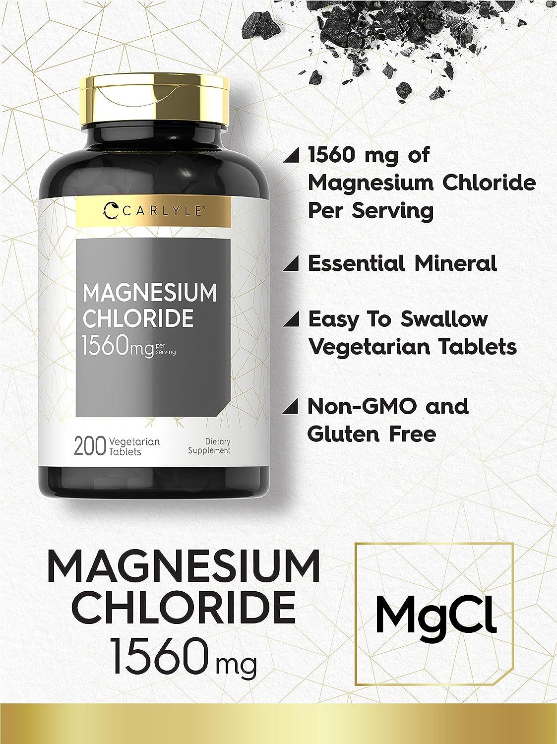 Carlyle Magnesium Chloride 1560mg 200 Tablets | Vegetarian Non-GMO ...