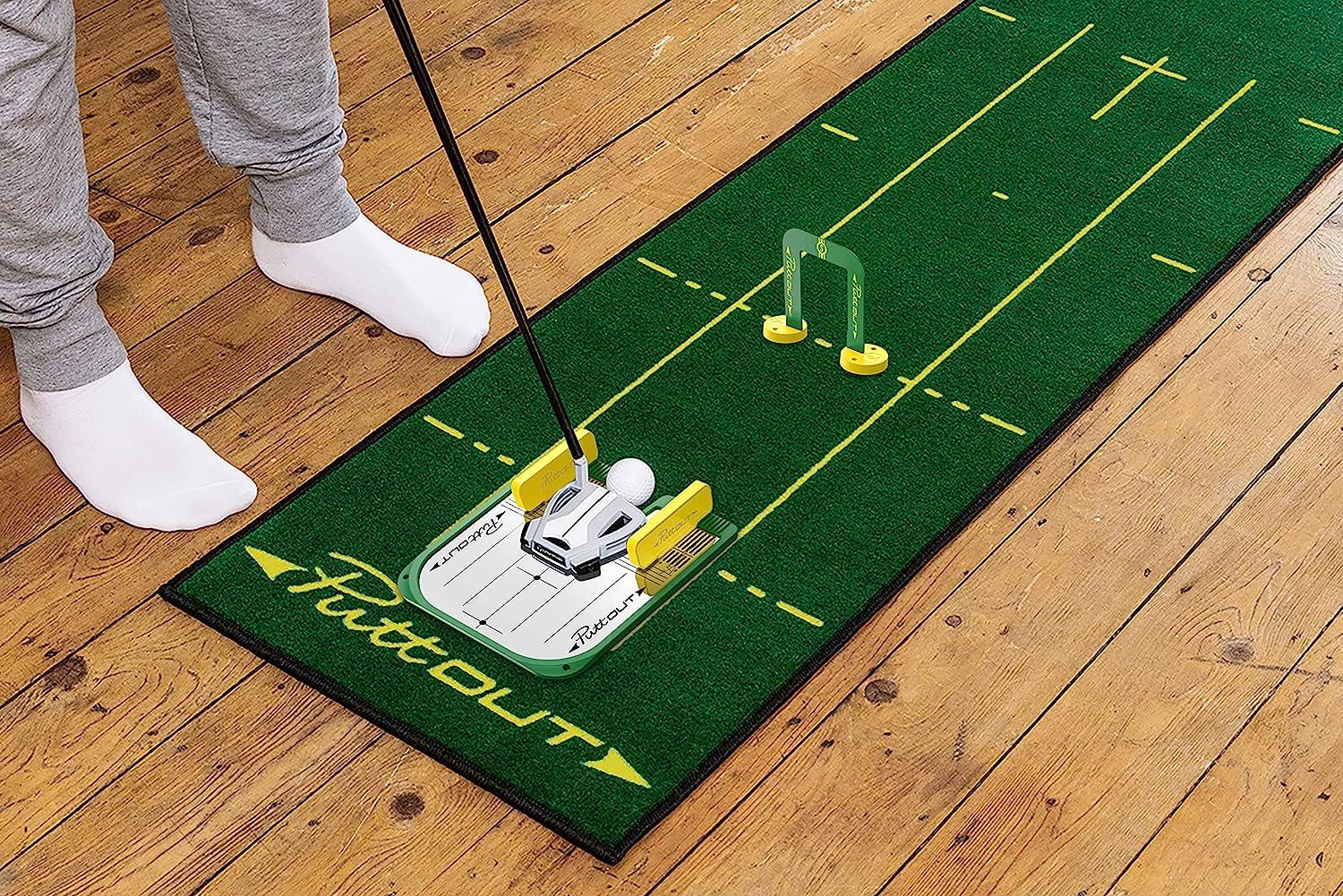 PuttOut Putting Mirror Trainer with Alignment Gate in Yellow/Green ...