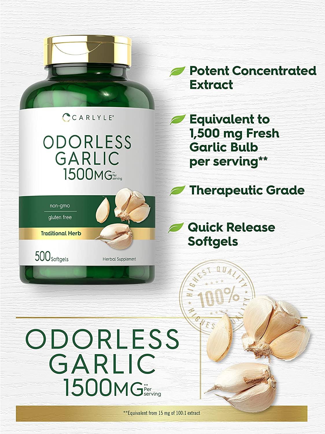 Odorless Garlic Softgels 1500mg | 500 Pills | Non-GMO, Gluten Free ...