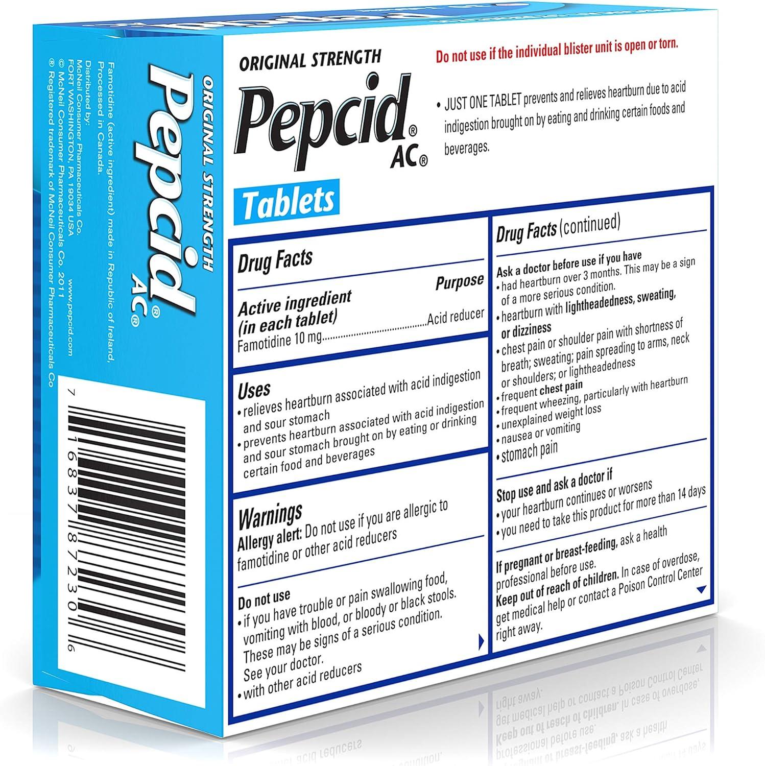 Pepcid AC Original Strength 10mg Famotidine - Heartburn Prevention ...