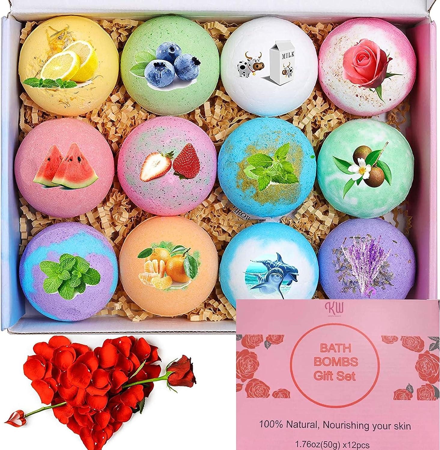 12-Piece Natural Organic Bath Bomb Gift Set with Rich Fizz - Perfect ...