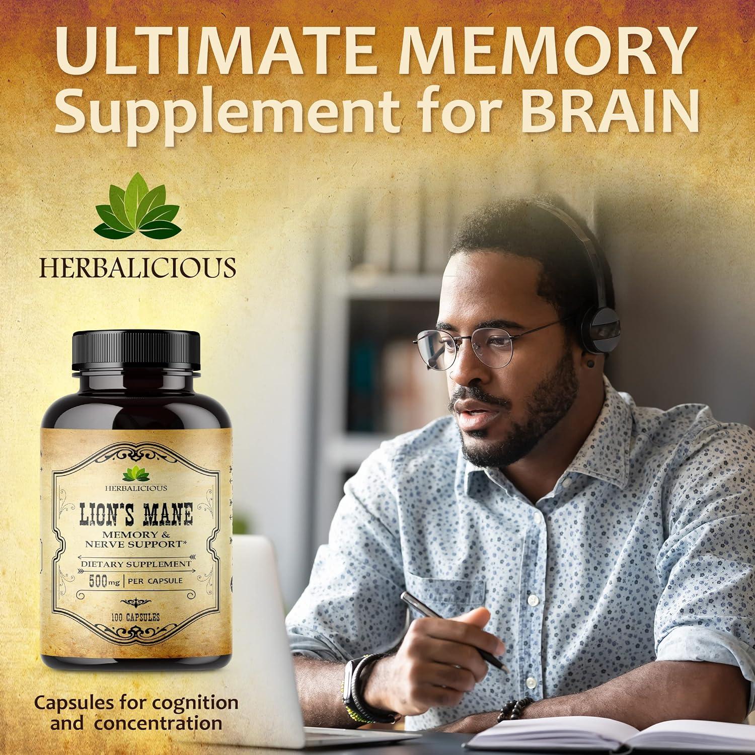 Premium Lion's Mane Mushroom Capsules for Memory & Nerve Support ...