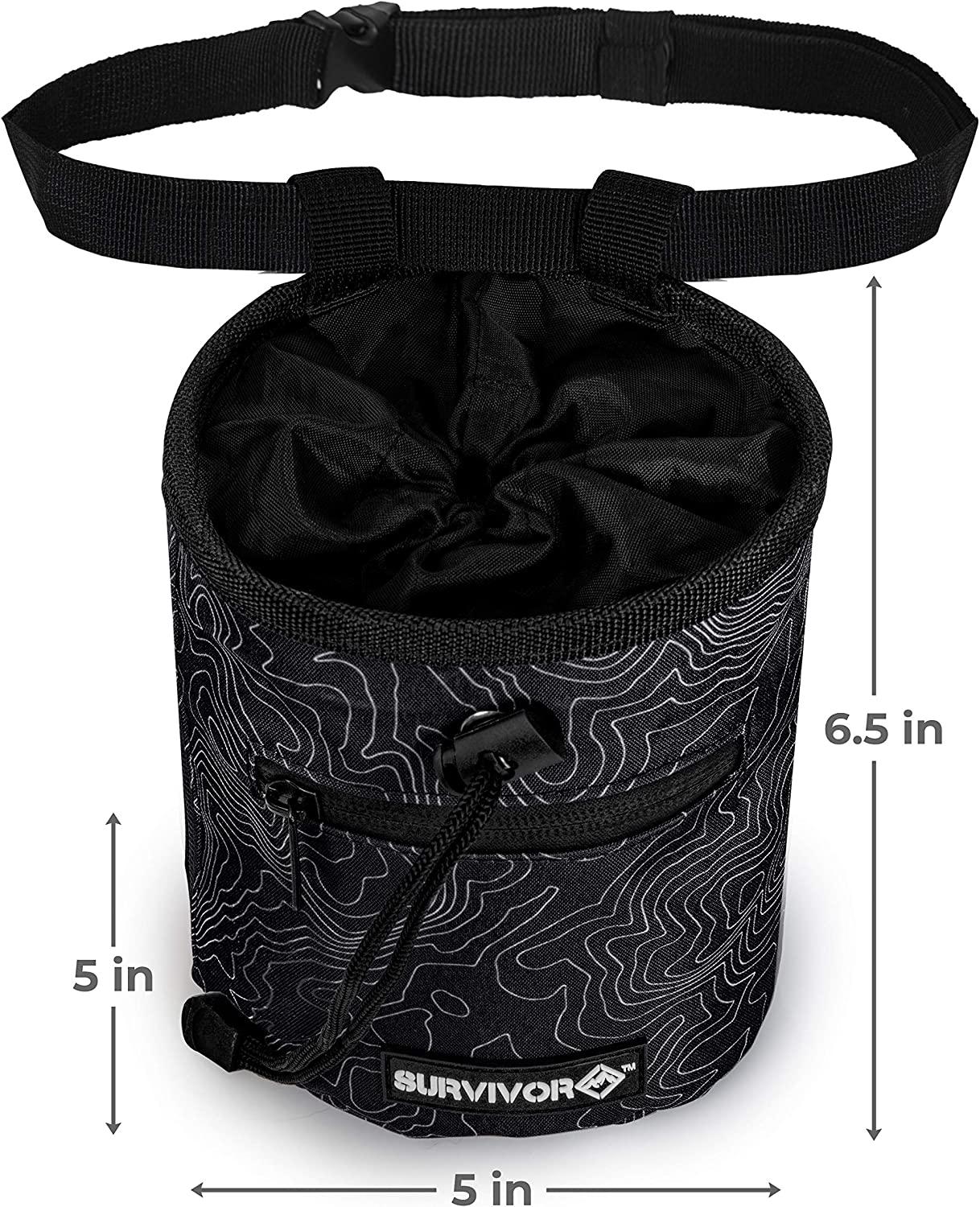 Black Chalk Bag Set for Climbing & Weightlifting | SURVIVOR Chalk Bag ...
