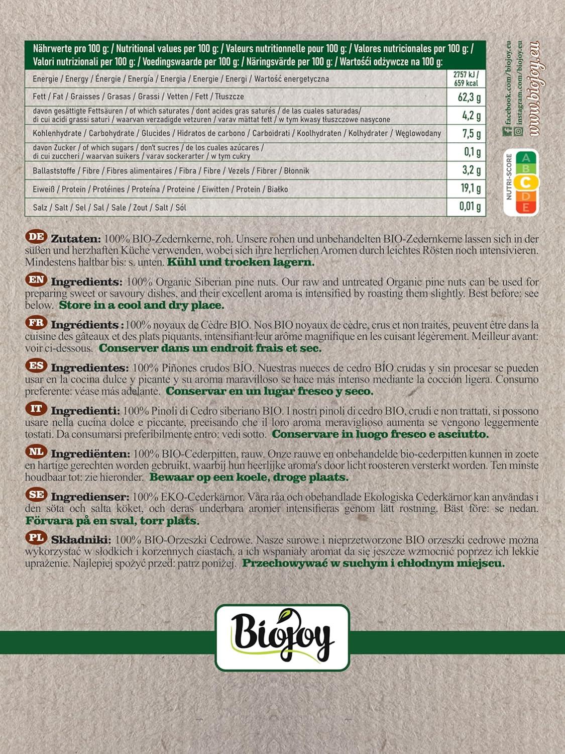 Buy BioJoy Organic Siberian Cedar Nuts (1 kg) - Shell-Free Alternative ...