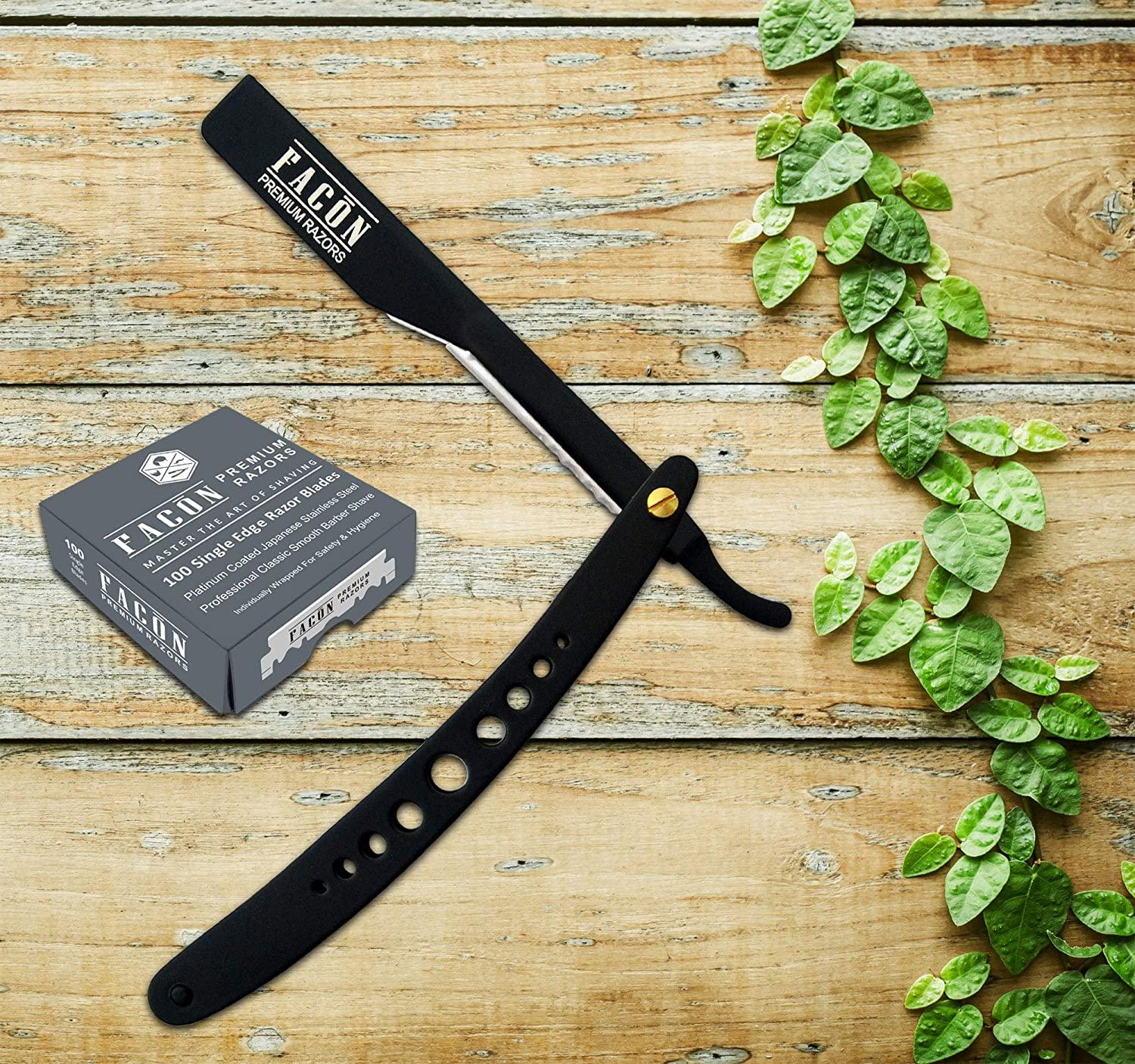 100 Blades + Facn Professional Adjustable Straight Edge Barber Razor ...