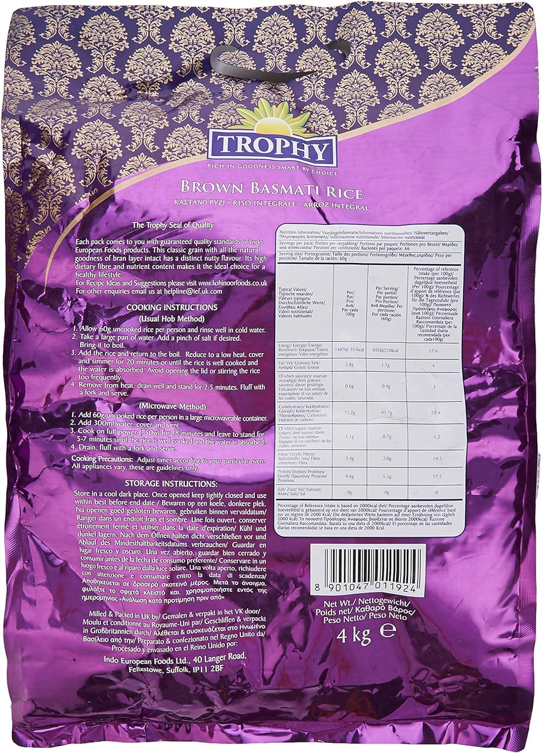 Trophy Wholegrain Brown Basmati Rice 4kg - Premium Quality | Long Grain ...