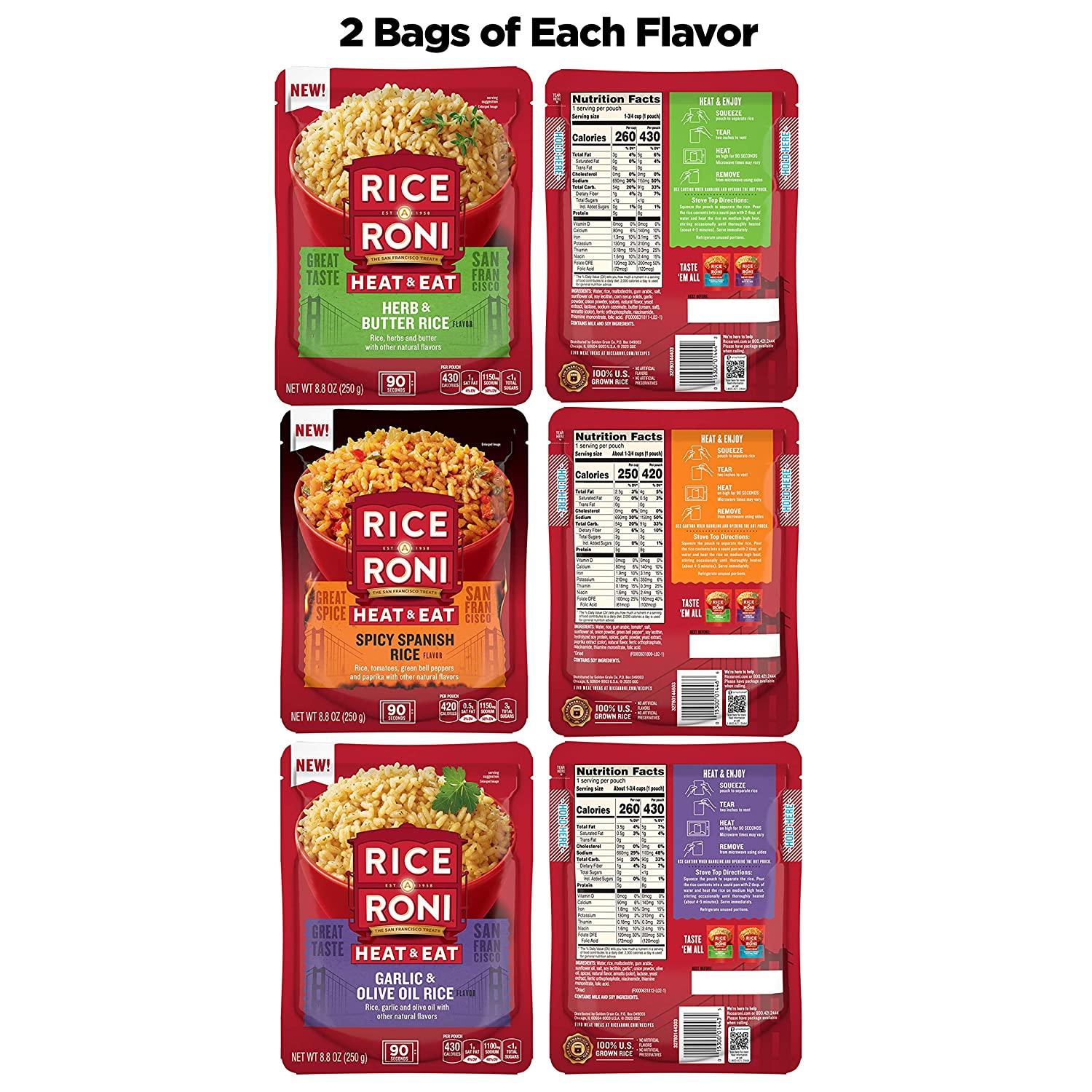 Rice A Roni Heat & Eat Rice 3-Flavor Variety Pack 8.8oz (Pack of 6 ...