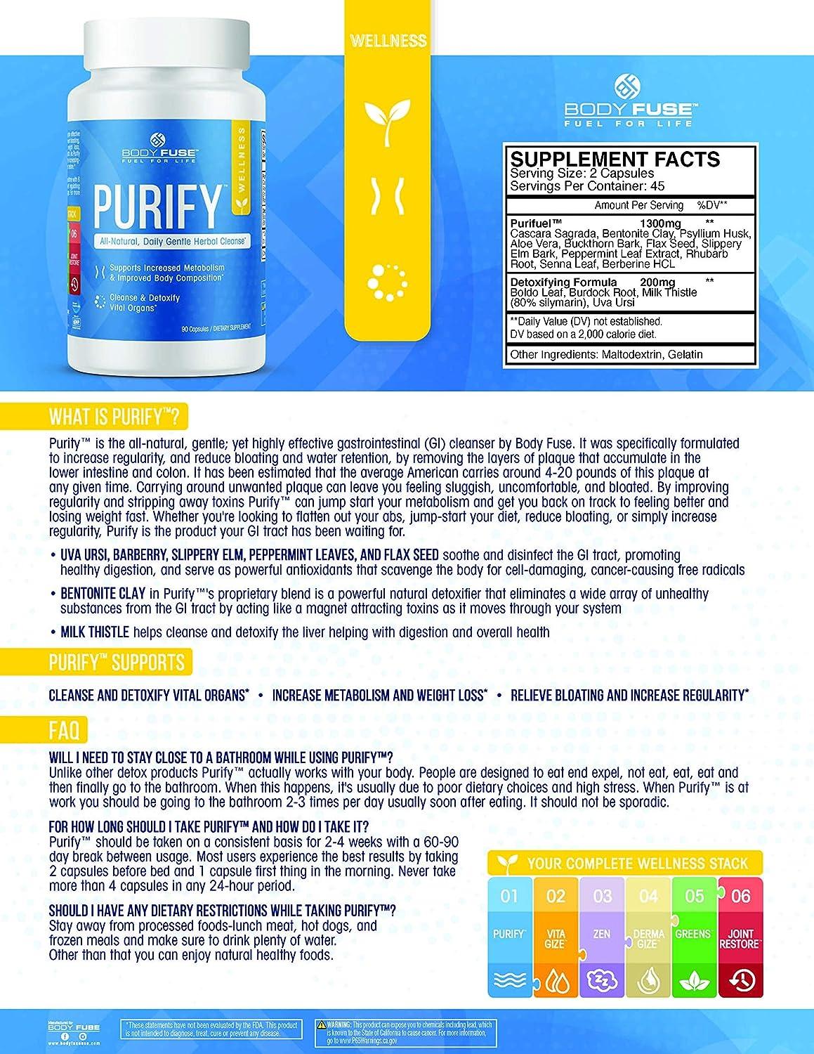 Body Fuse Purify Herbal Cleanse - Internal Organ & GI Detox - 30 ...