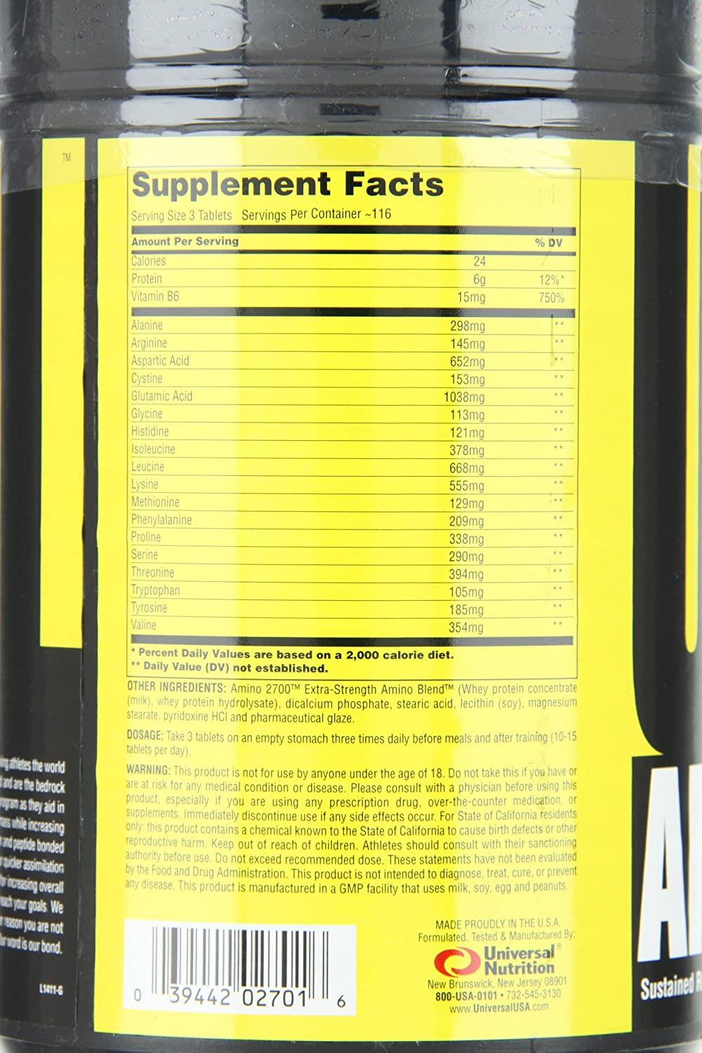 Universal Nutrition Amino 2700 - Essential Amino Acids - 350 Tablets ...
