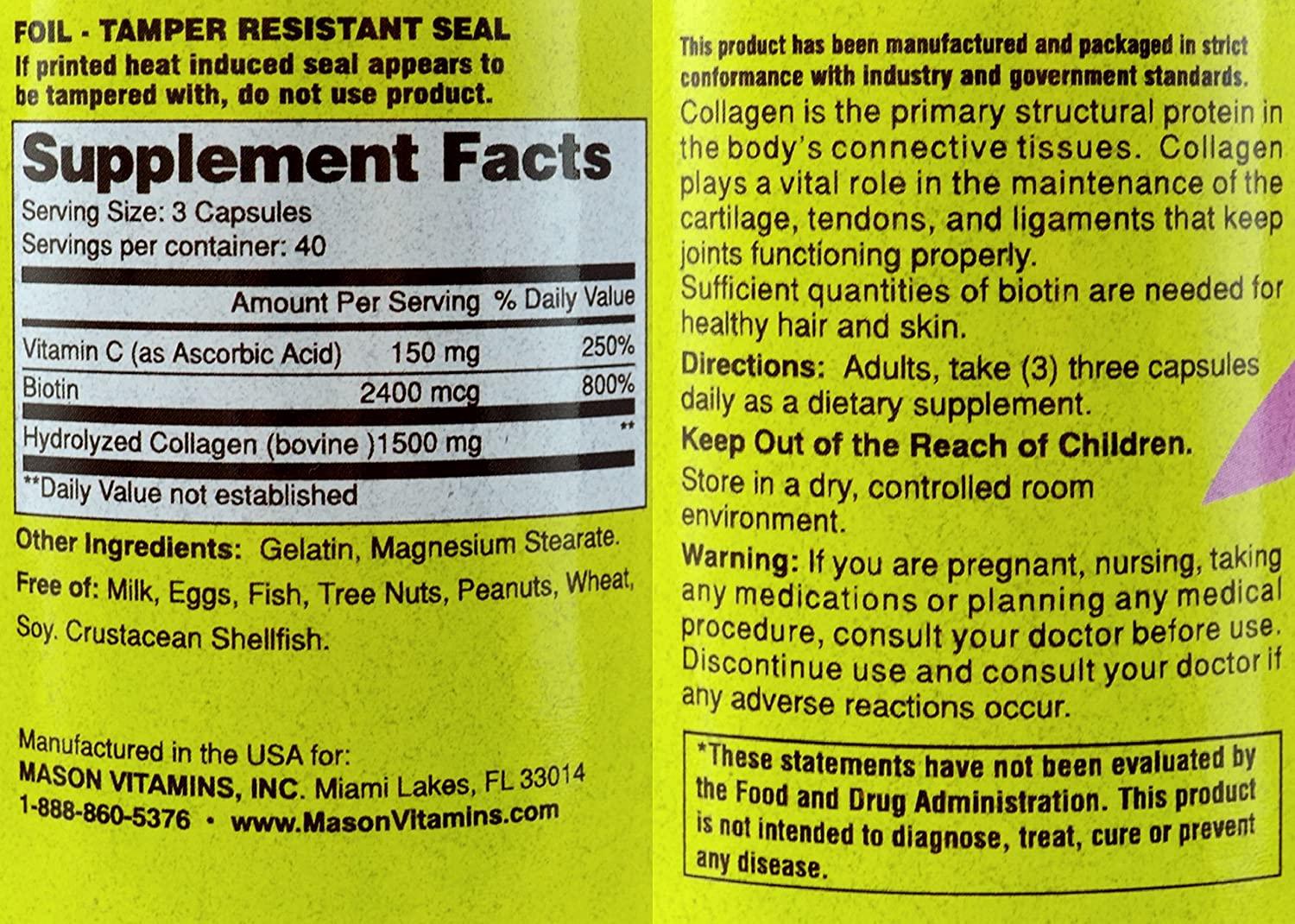 Mason Natural Collagen 1500mg - 120 Capsules for Healthy Skin & Joints ...