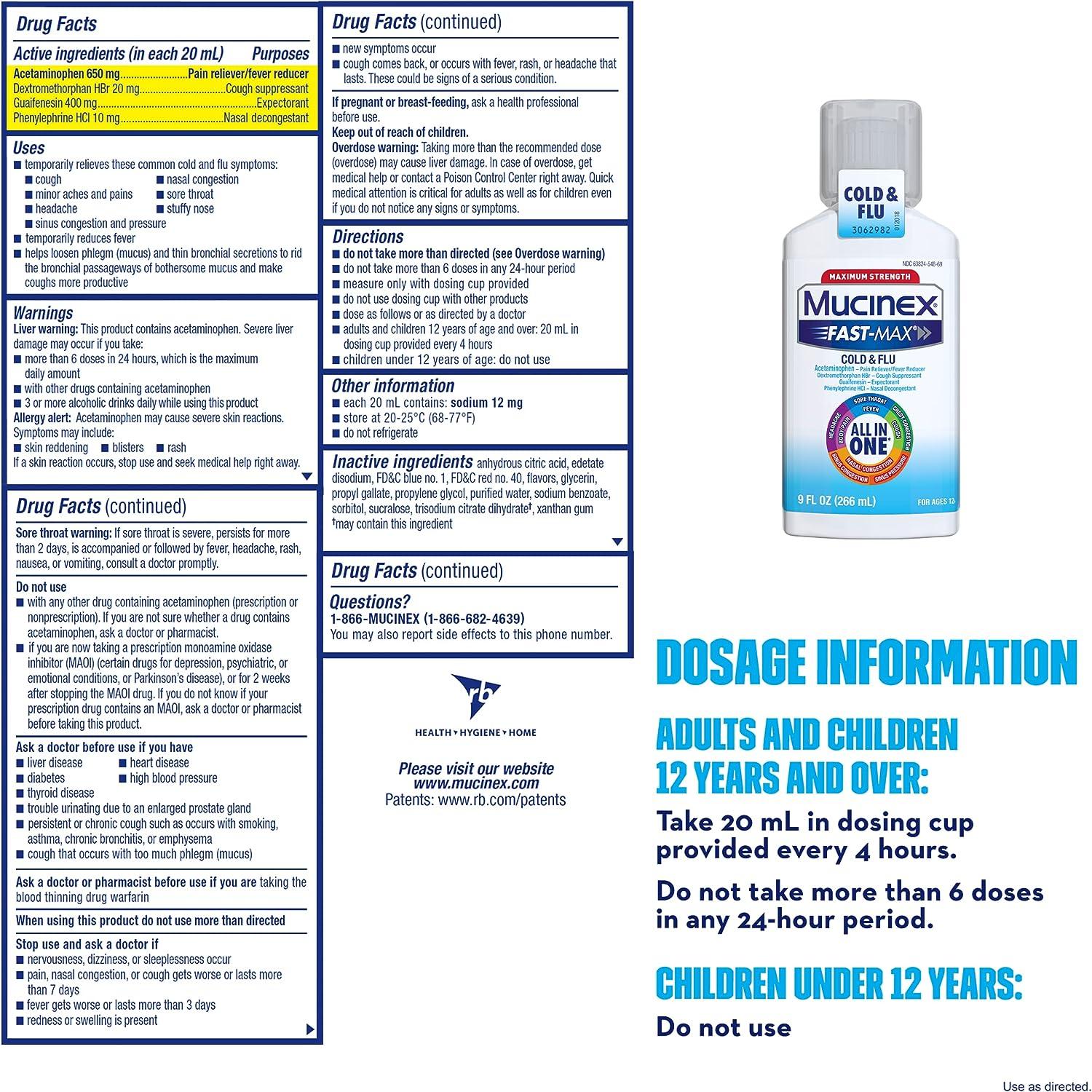 Mucinex Fast-Max Maximum Strength All-In-One Cold & Flu Relief - 9oz ...