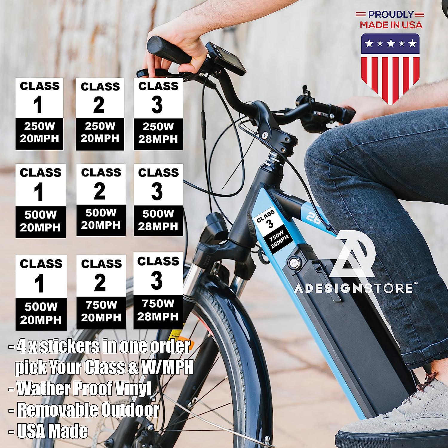 Electric Bicycle Frame Class 1 500W 20MPH Stickers Set - Weatherproof ...
