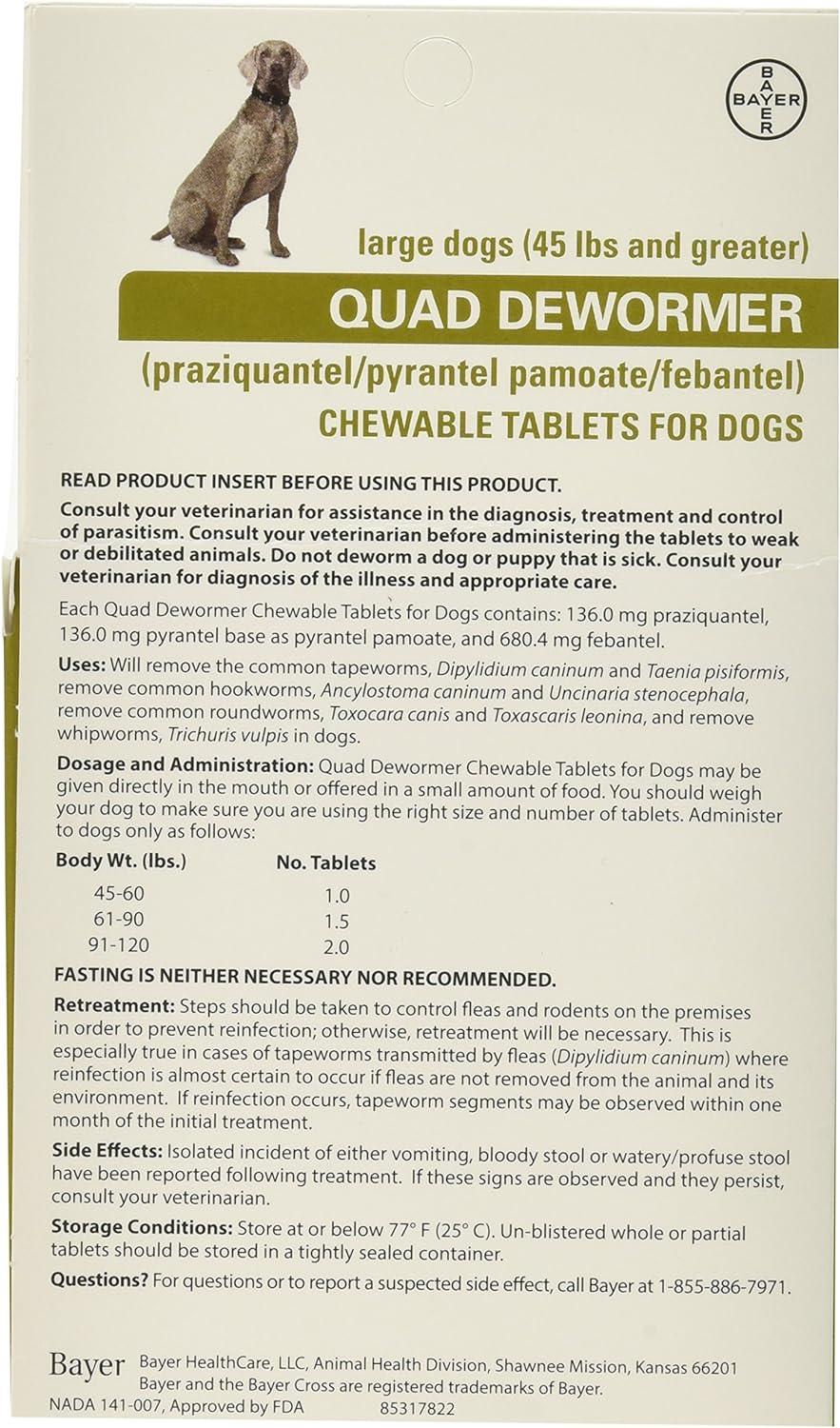 Bayer Animal Health Quad Dewormer for Large Dogs - Effective Deworming ...