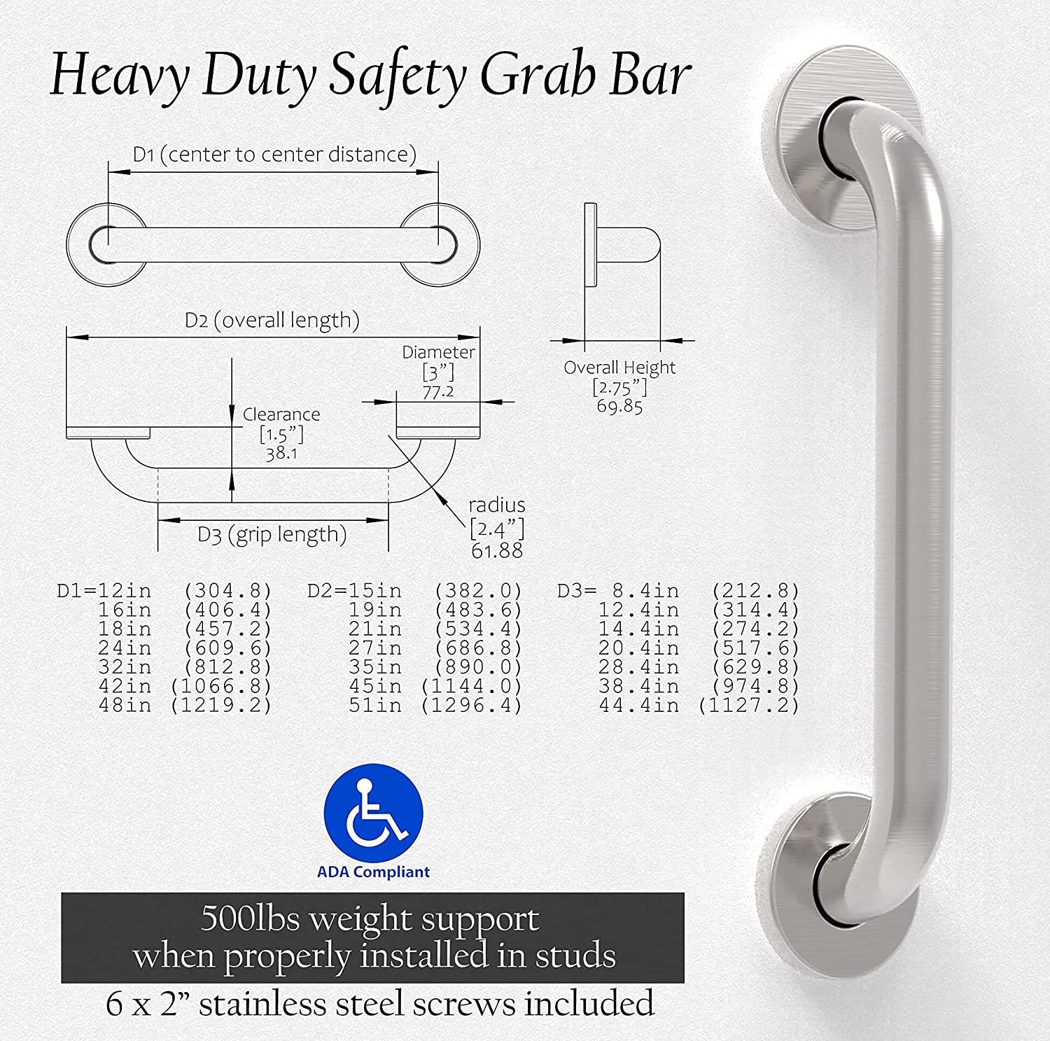 AmeriLuck 12in Bath Safety Grab Bars 2-Pack - ADA Handrail for Shower ...
