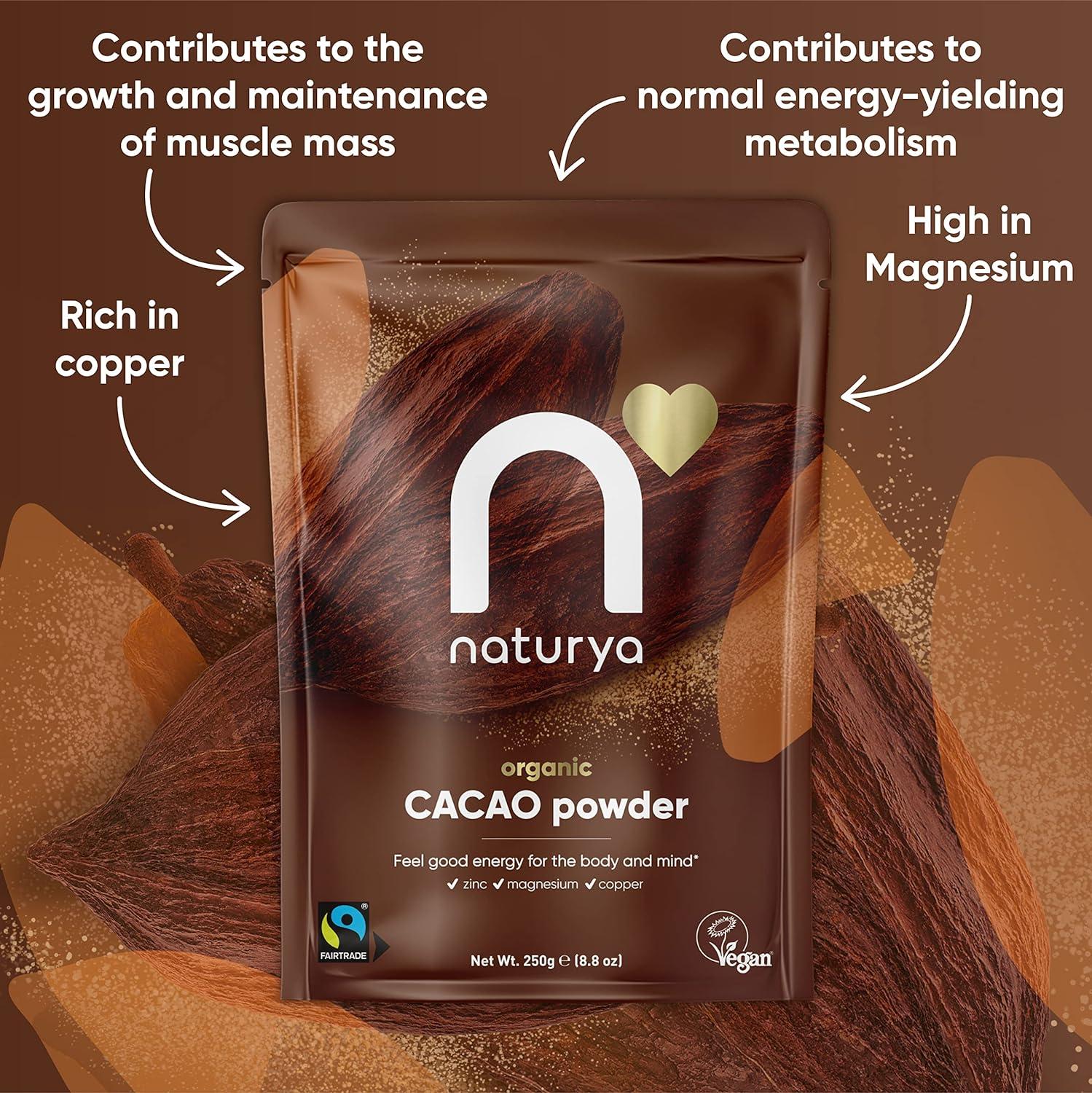 Naturya Fairtrade Organic Cacao Powder 250g - Premium Quality Superfood ...