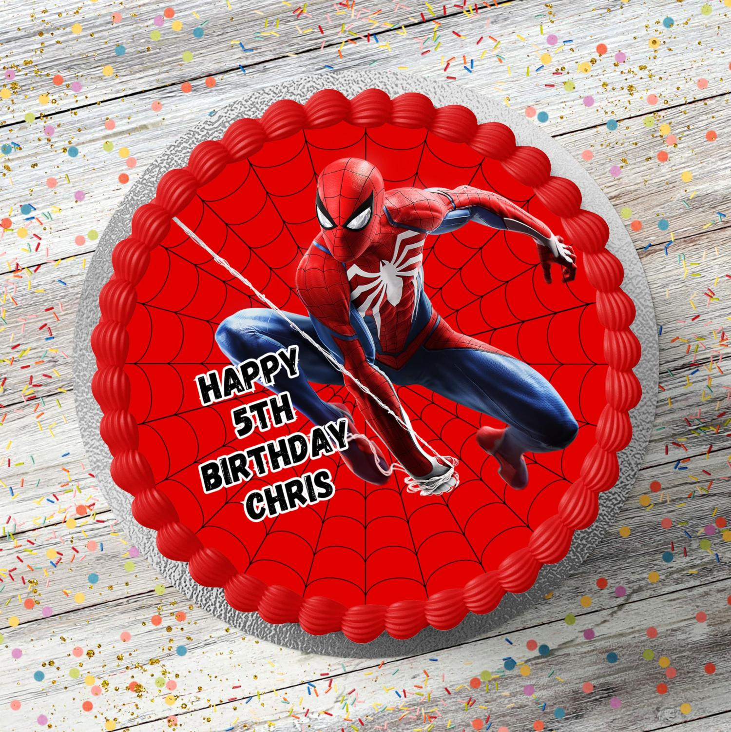 Spiderman Themed Personalised Happy Birthday PRECUT Cake Topper 8 Inch ...